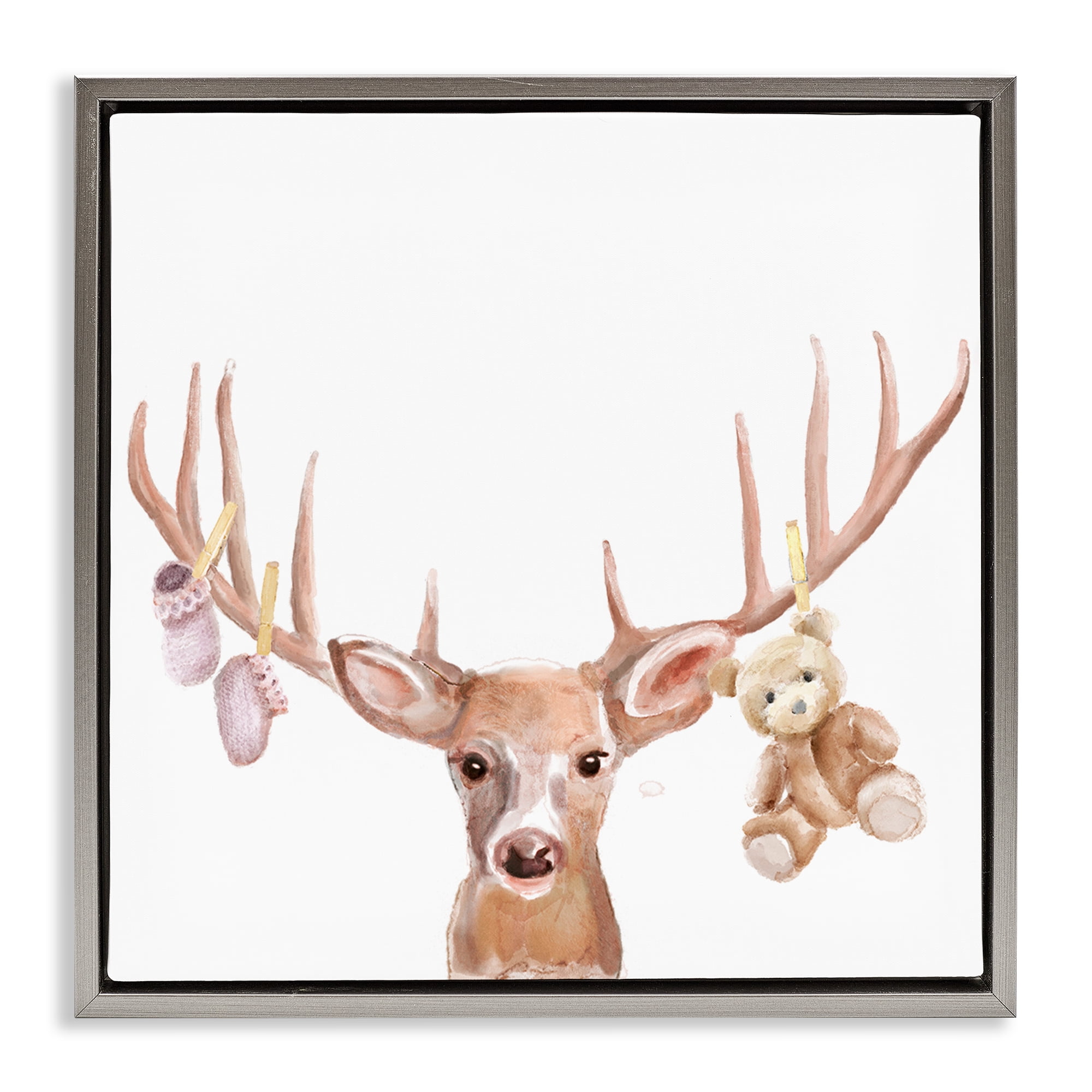 Stupell Industries Baby Girl Deer Antlers Gray Framed Floater Canvas ...