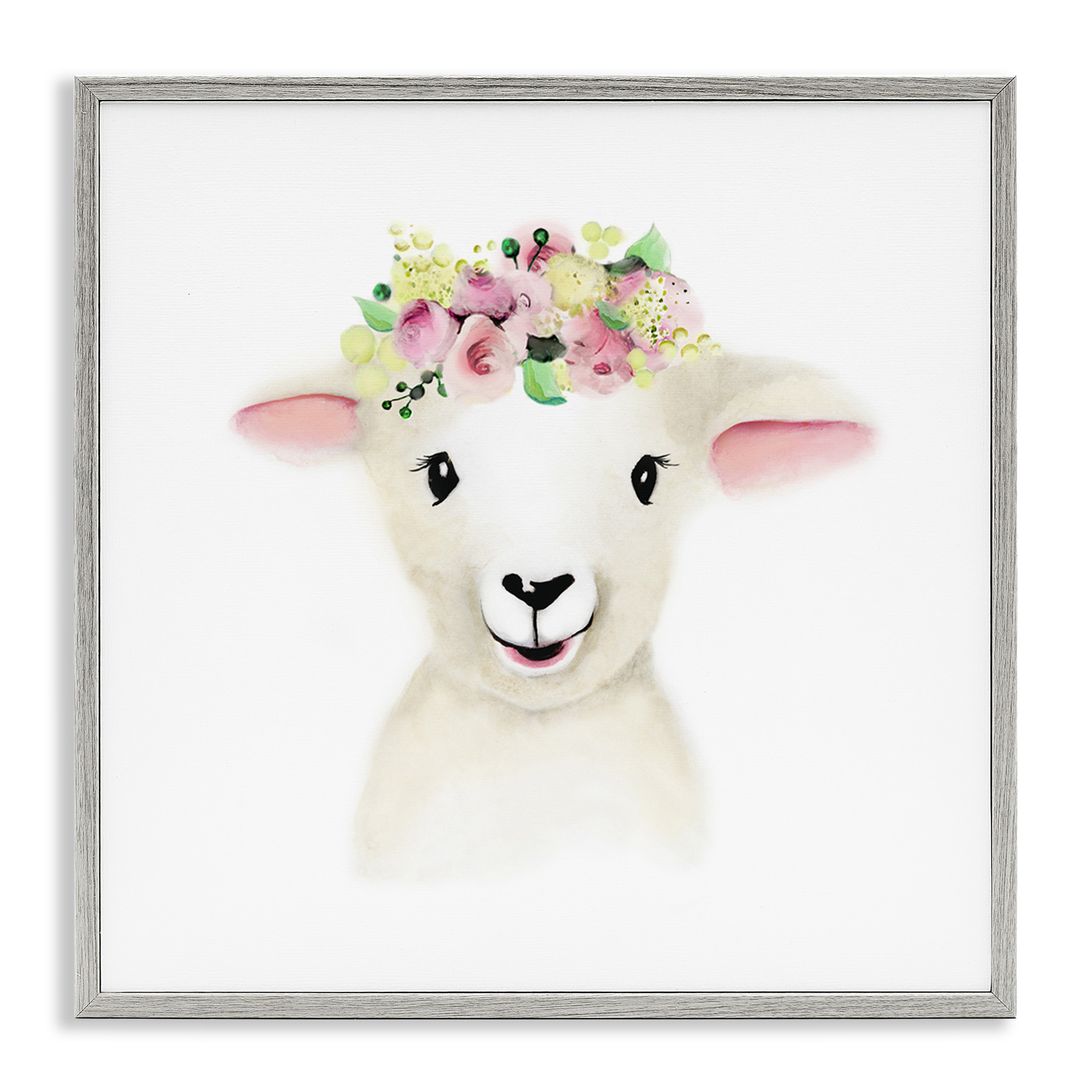 Stupell Industries Baby Lamb Sheep Flower Crown Art for Kids Painting ...