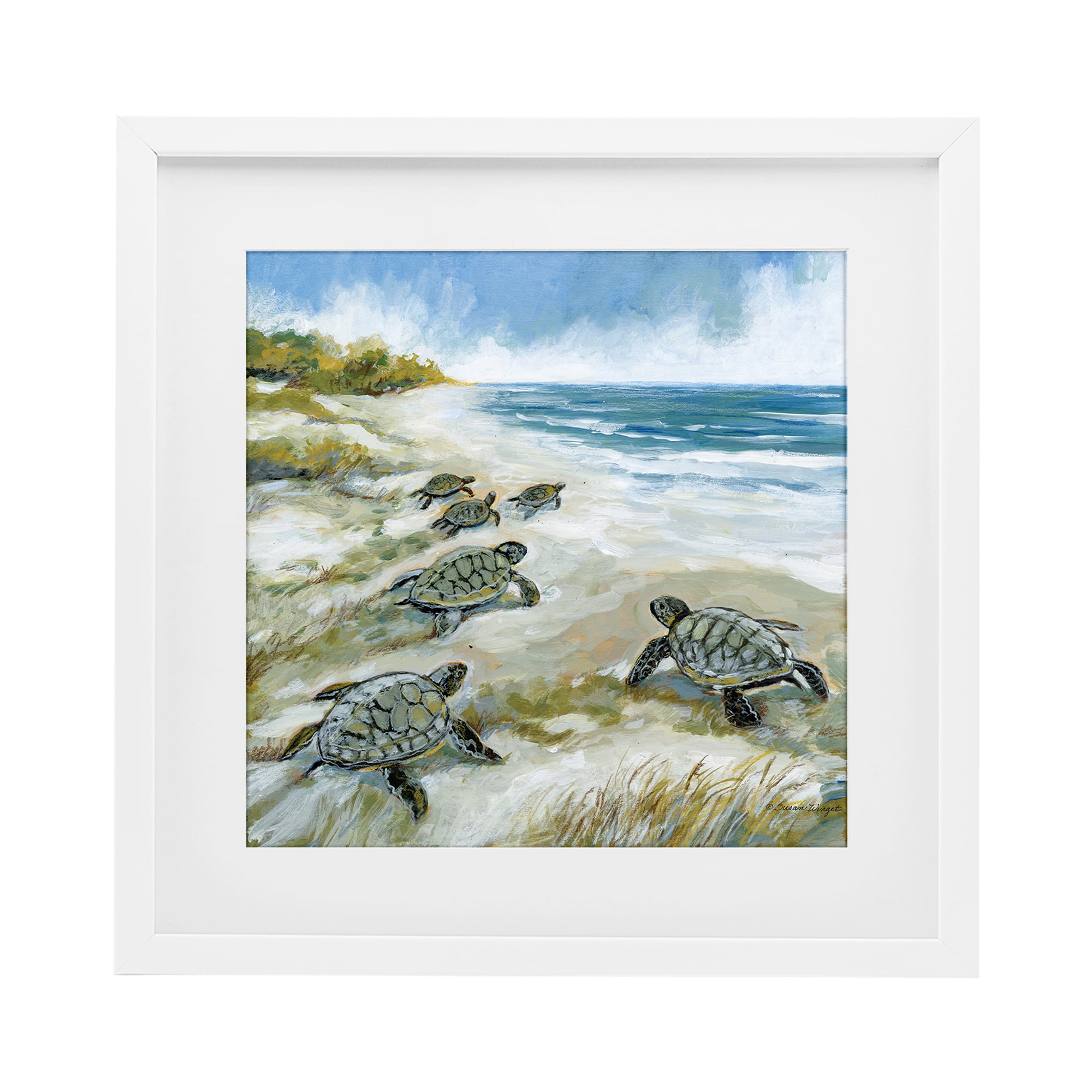 Stupell Industries Baby Sea Turtles on Beach White Framed Print Under ...