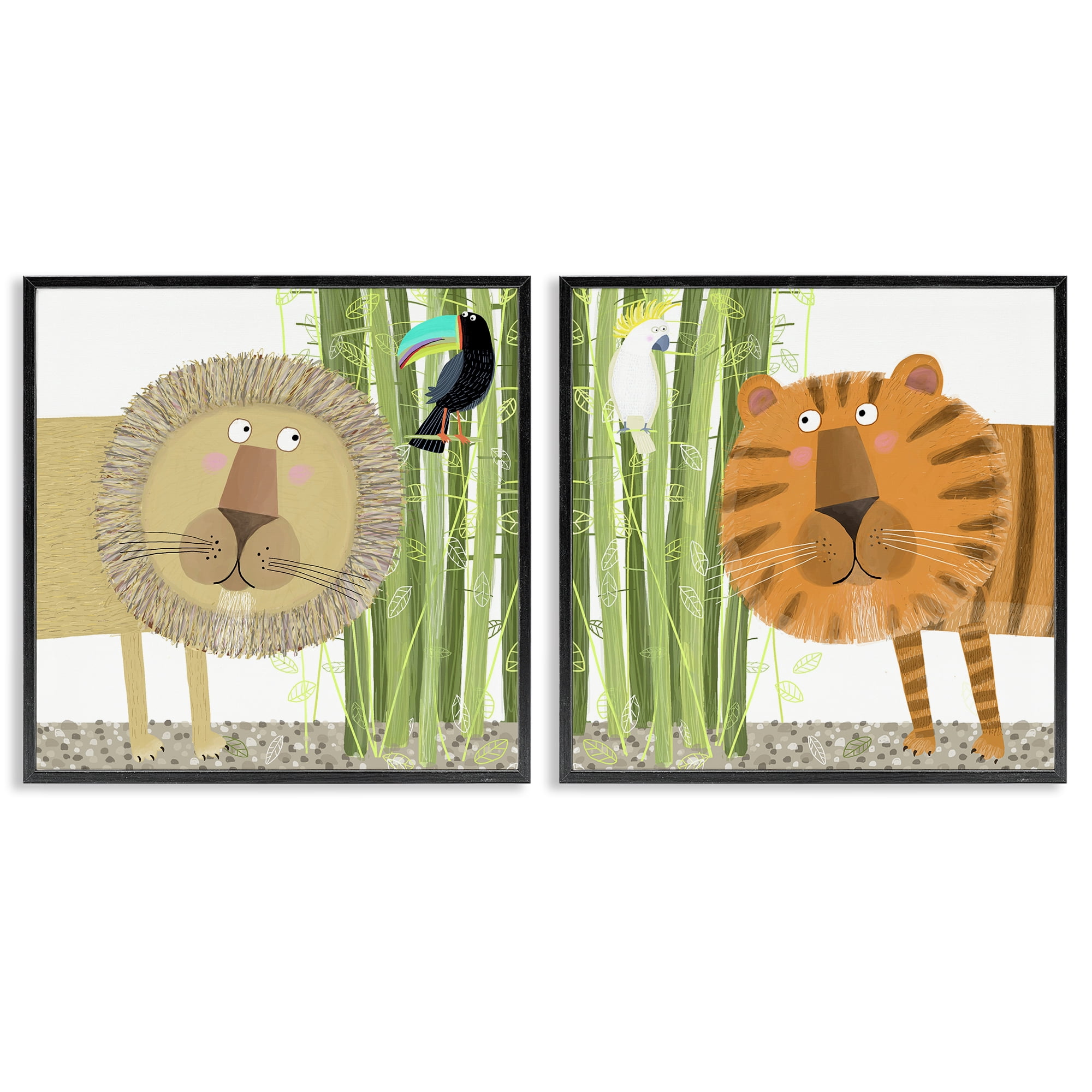 Stupell Industries Bamboo Trees & Animals 2 Piece Black Framed Giclee ...