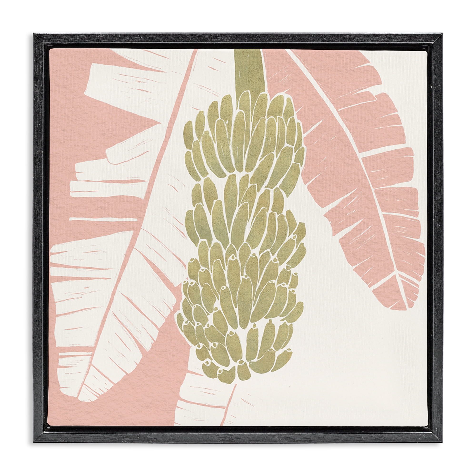 Stupell Industries Banana Bunch Amid Pink Leaves Black Framed Floater ...