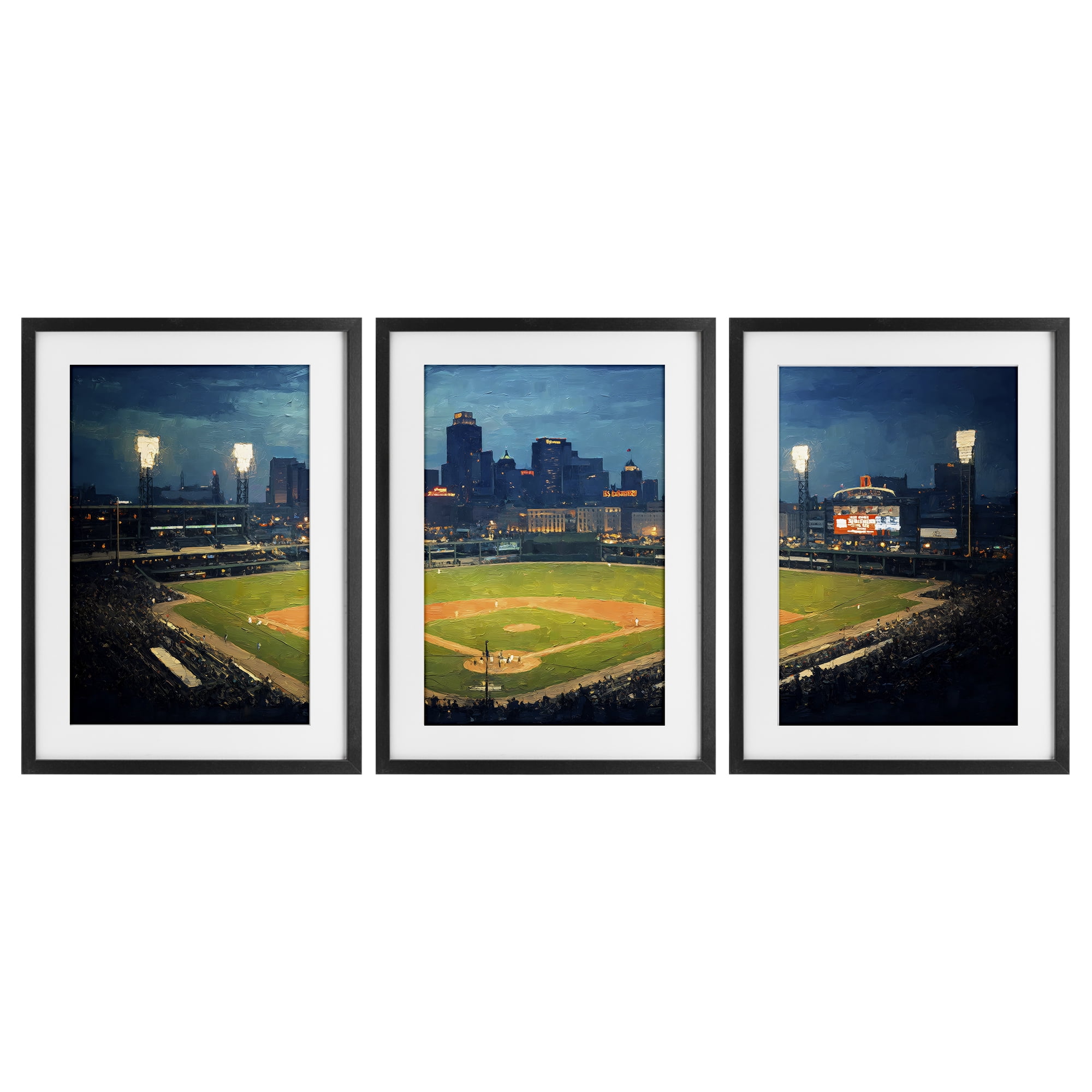 Stupell Industries Baseball Stadium Night View 3 Piece Black Framed ...
