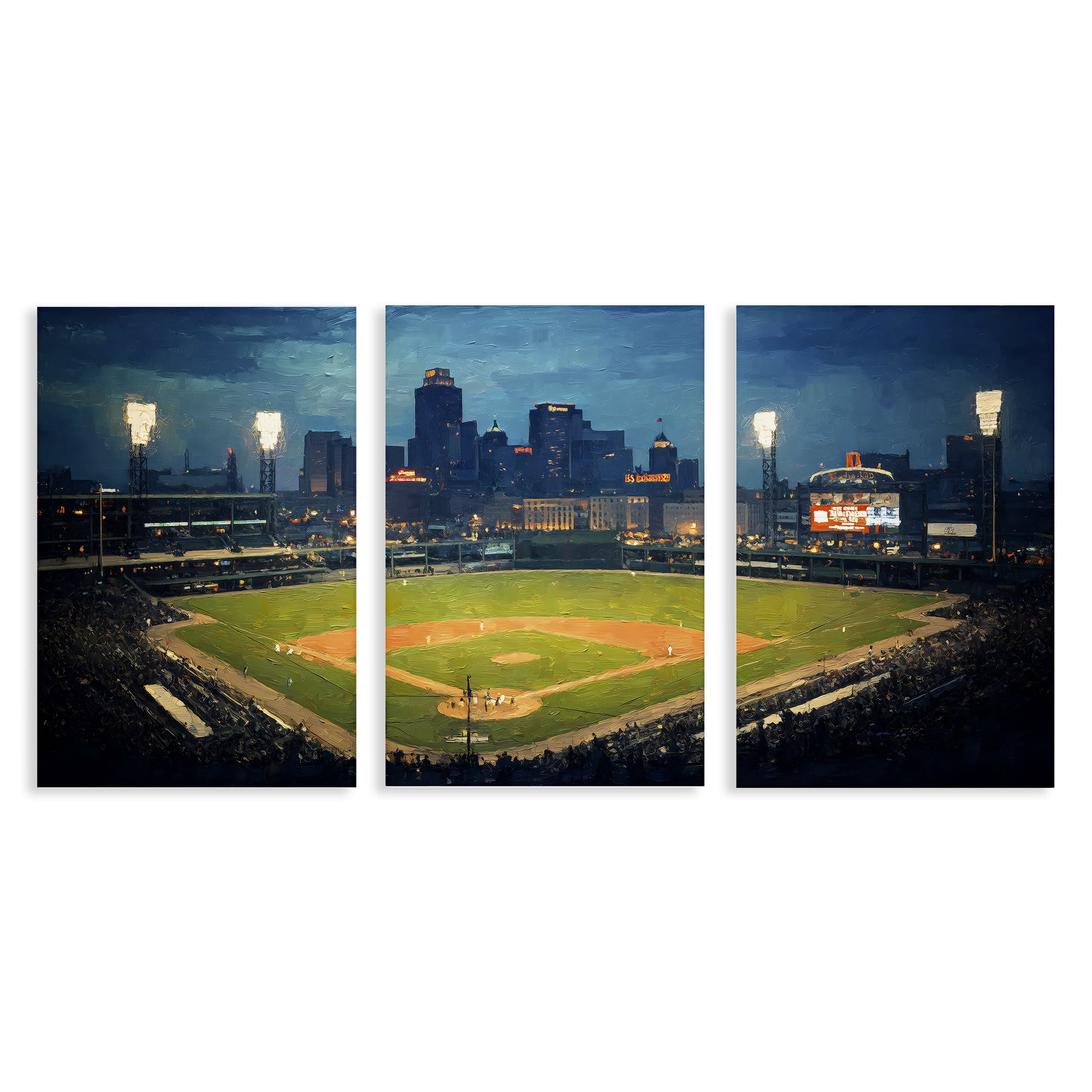 Stupell Industries Baseball Stadium Night View 3 Piece Canvas Wall Art ...