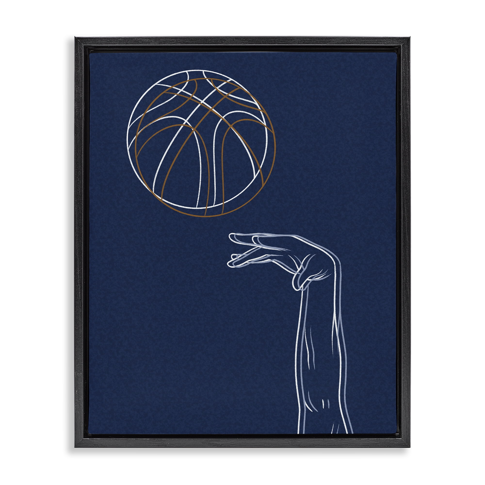 Stupell Industries Basketball Lines Contour Black Framed Floater Canvas ...