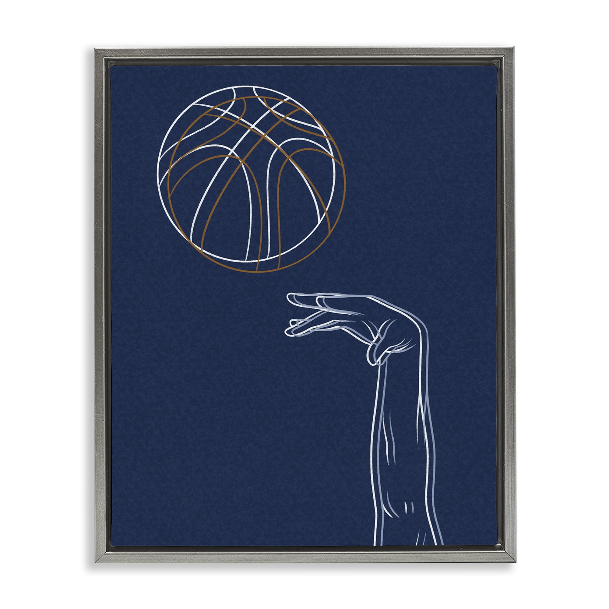 Stupell Industries Basketball Lines Contour Gray Framed Floater Canvas ...