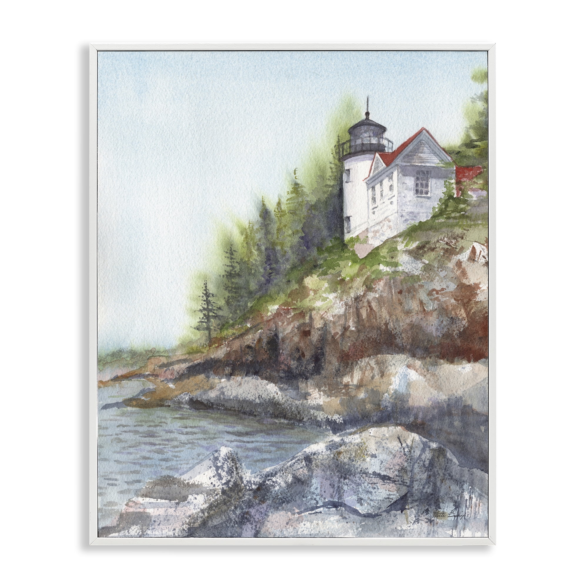 Stupell Industries Bass Harbor Lighthouse White Framed Giclee Art ...