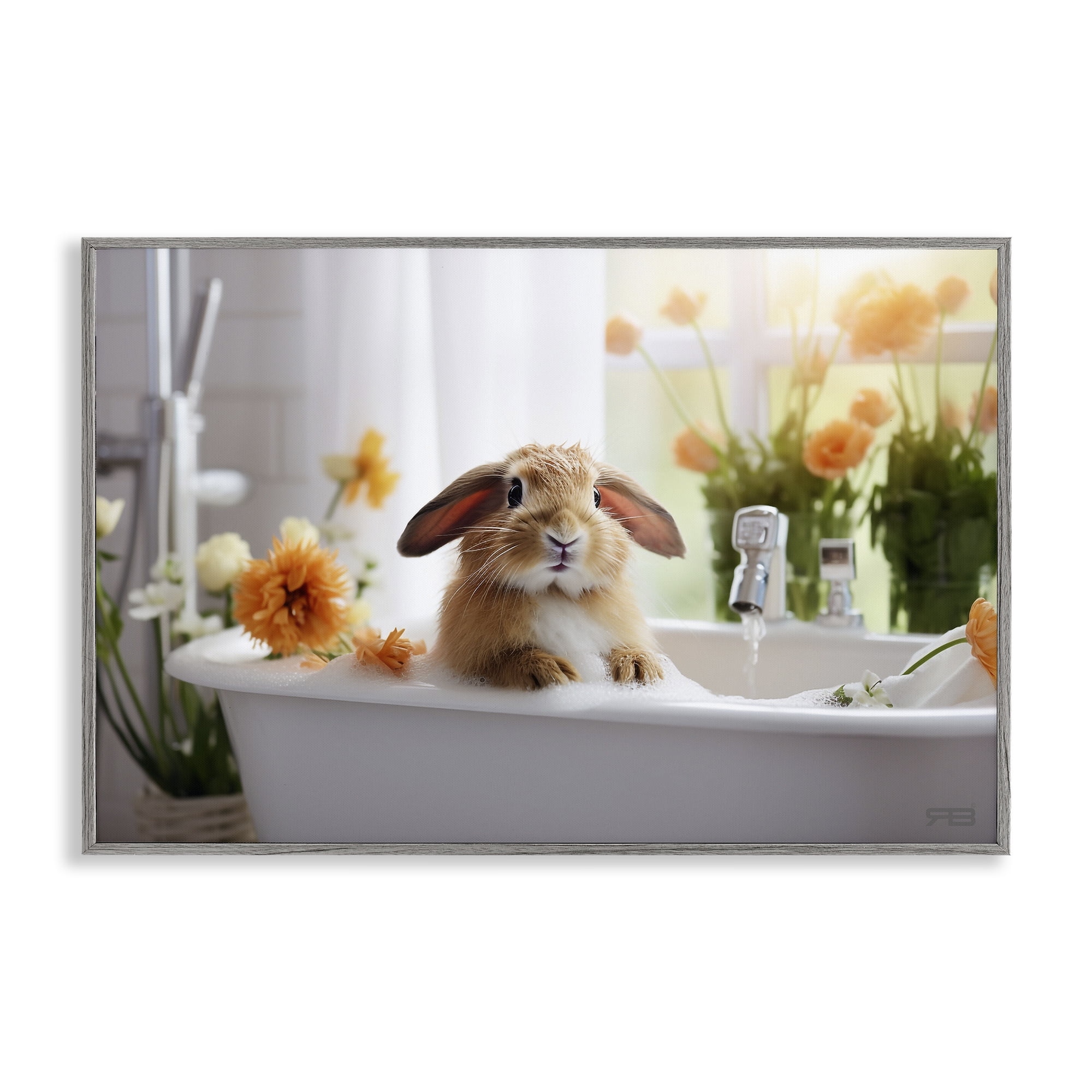 Stupell Industries Bathing Baby Bunny Typography Painting Gray Framed ...