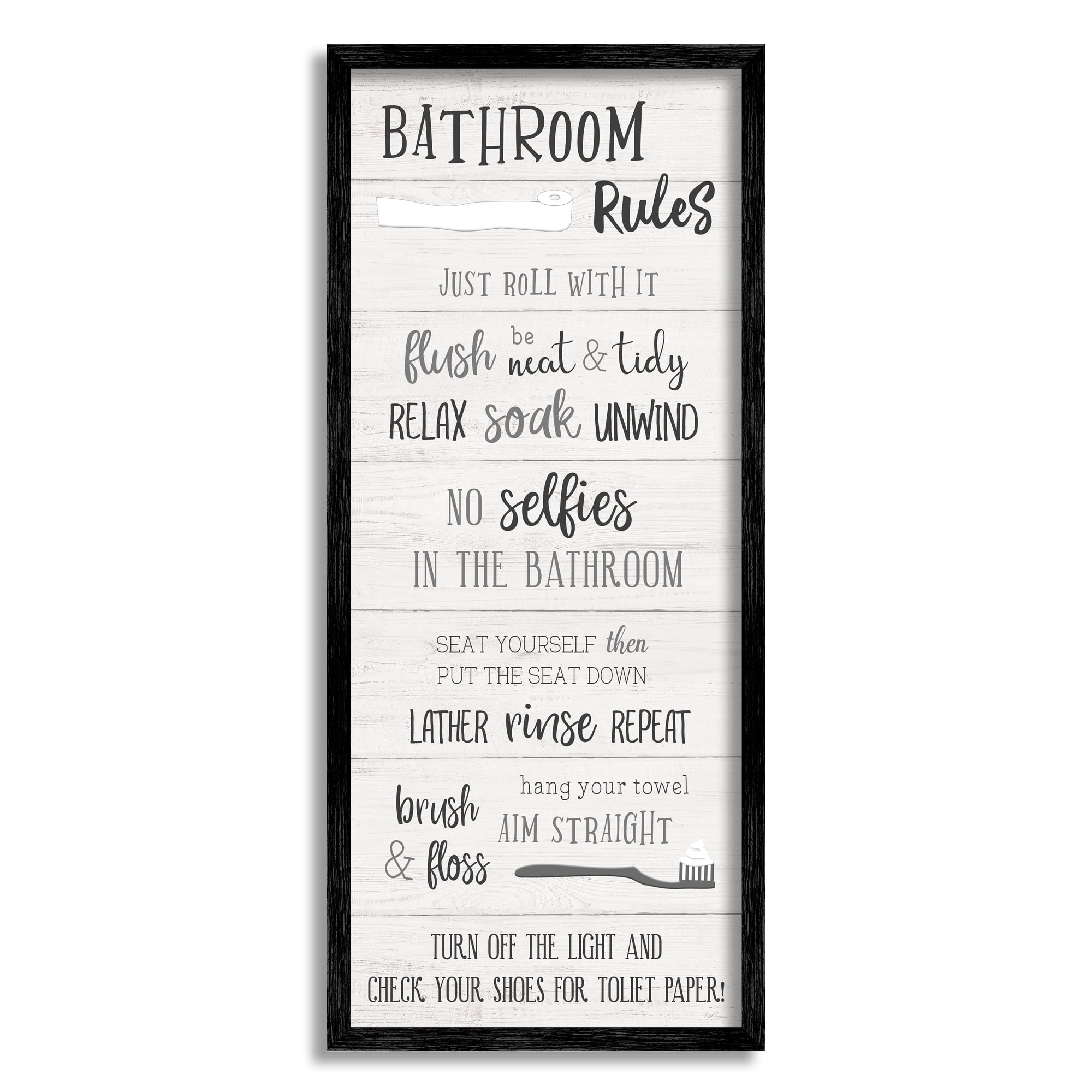 Stupell Industries Bathroom Rules Sign Fun Phrases Typography Black ...