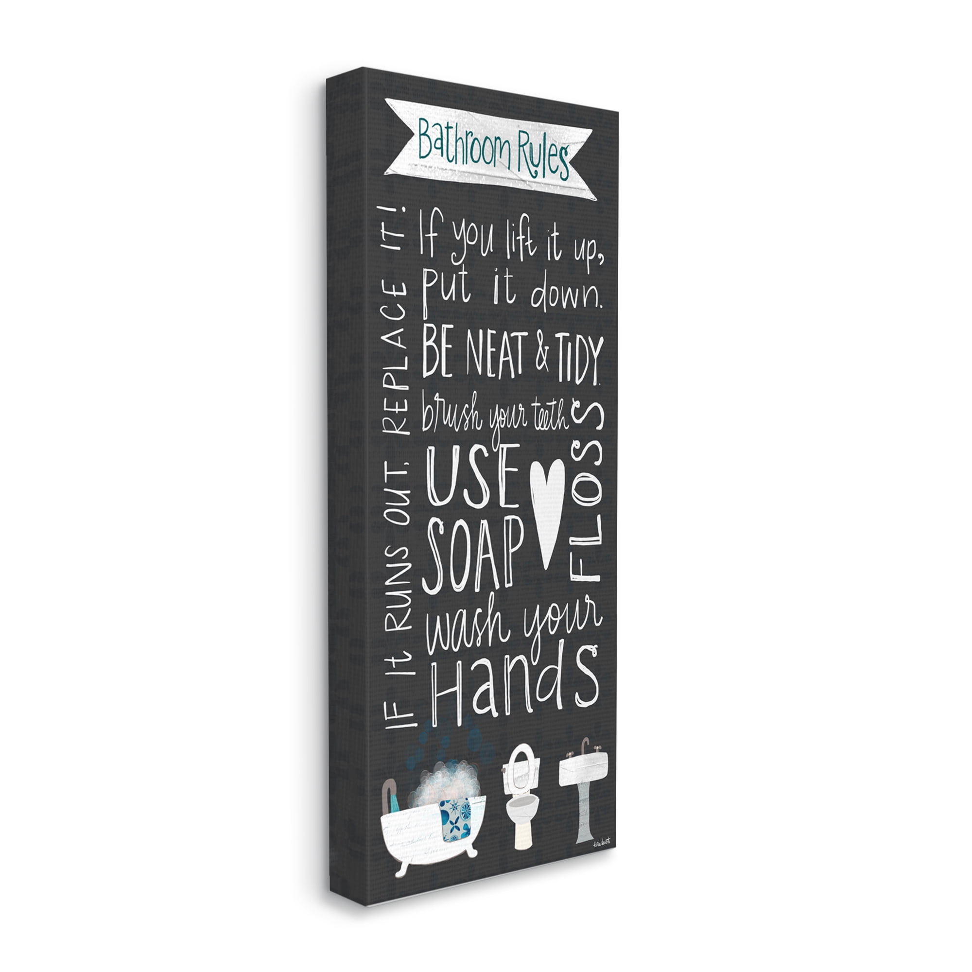 Stupell Industries Bathroom Rules Sign Whimsical Tub Toilet Sink Design ...