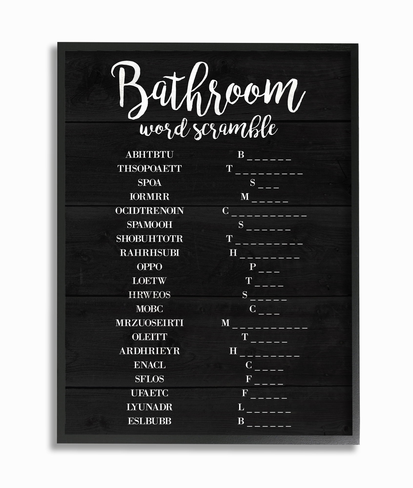 Stupell Industries Bathroom Word Scramble Black And White Word Design ...