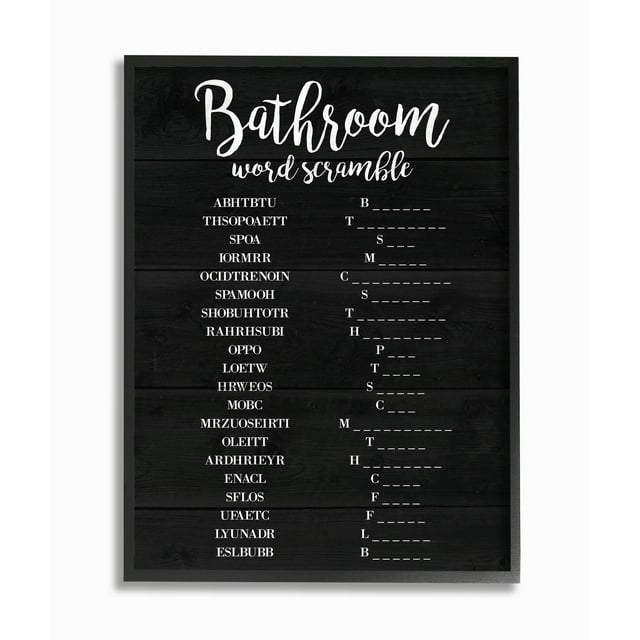 Stupell Industries Bathroom Word Scramble Black And White Word Design ...