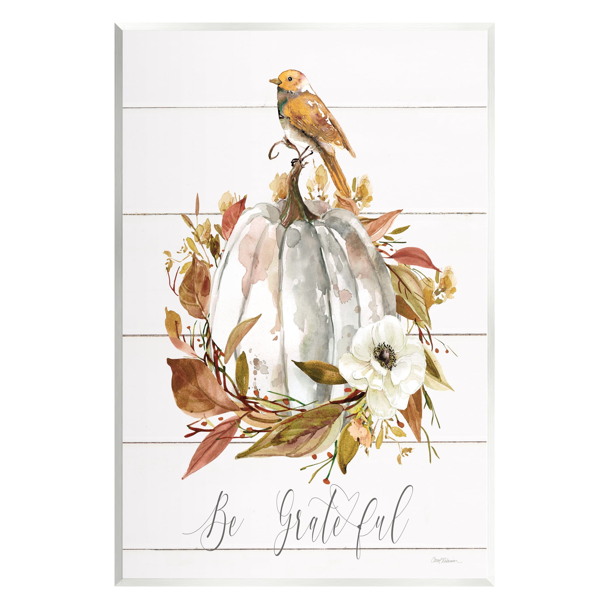 Stupell Industries Be Grateful Fall Pumpkin Botanical & Floral Painting ...
