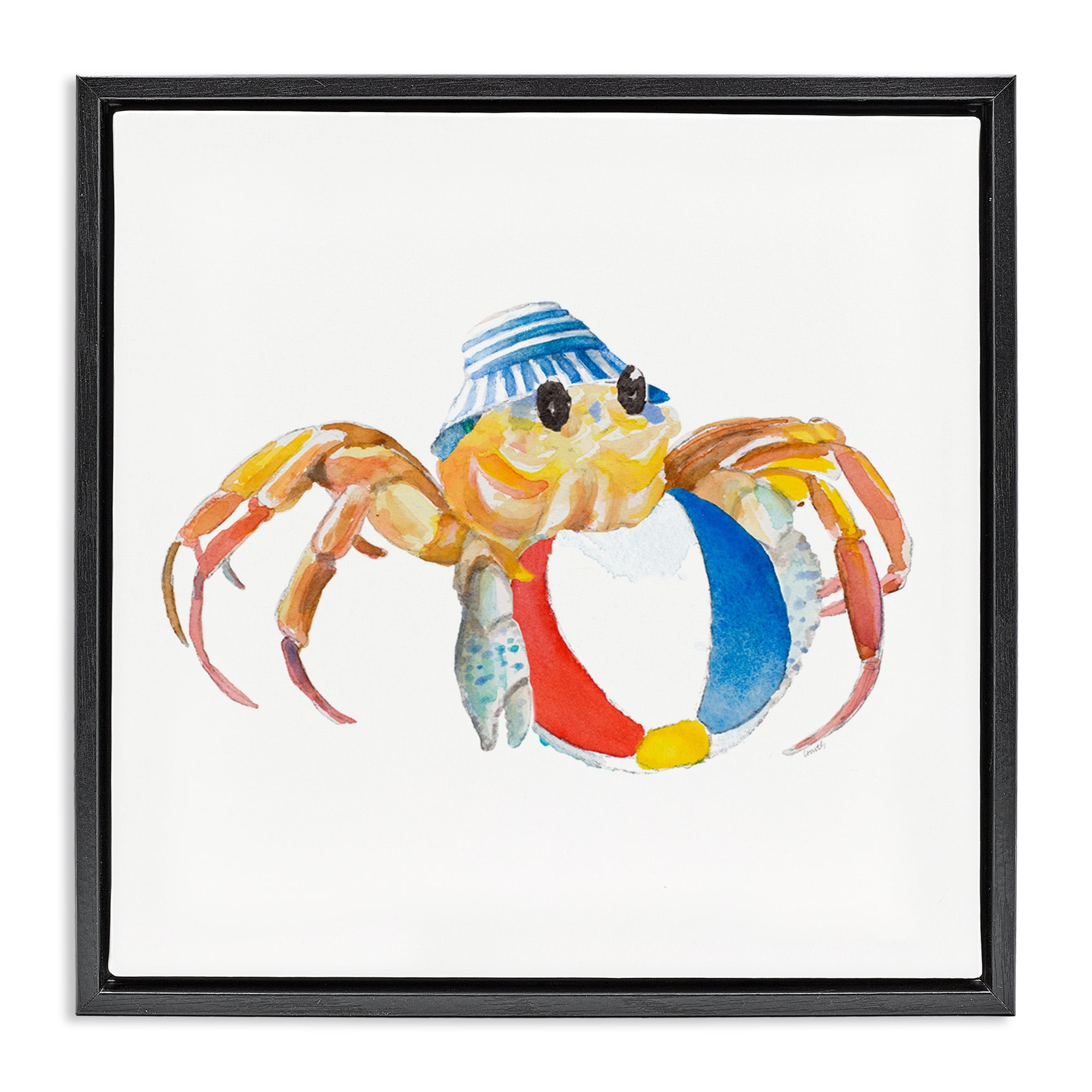 Stupell Industries Beach Ball Crab Novelty Painting Black Floater ...