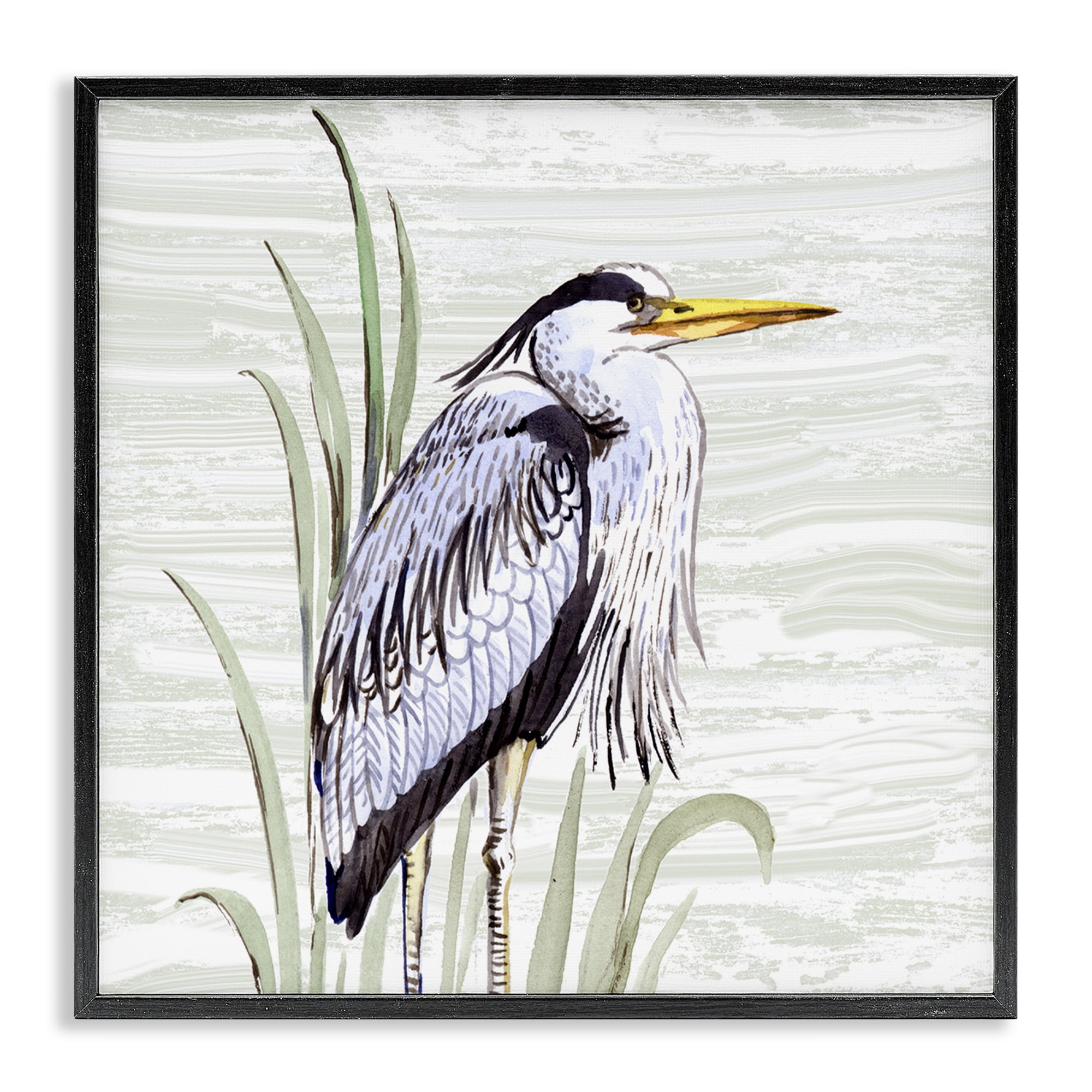 Stupell Industries Beach Bird Elegant Heron Animals Painting Black ...