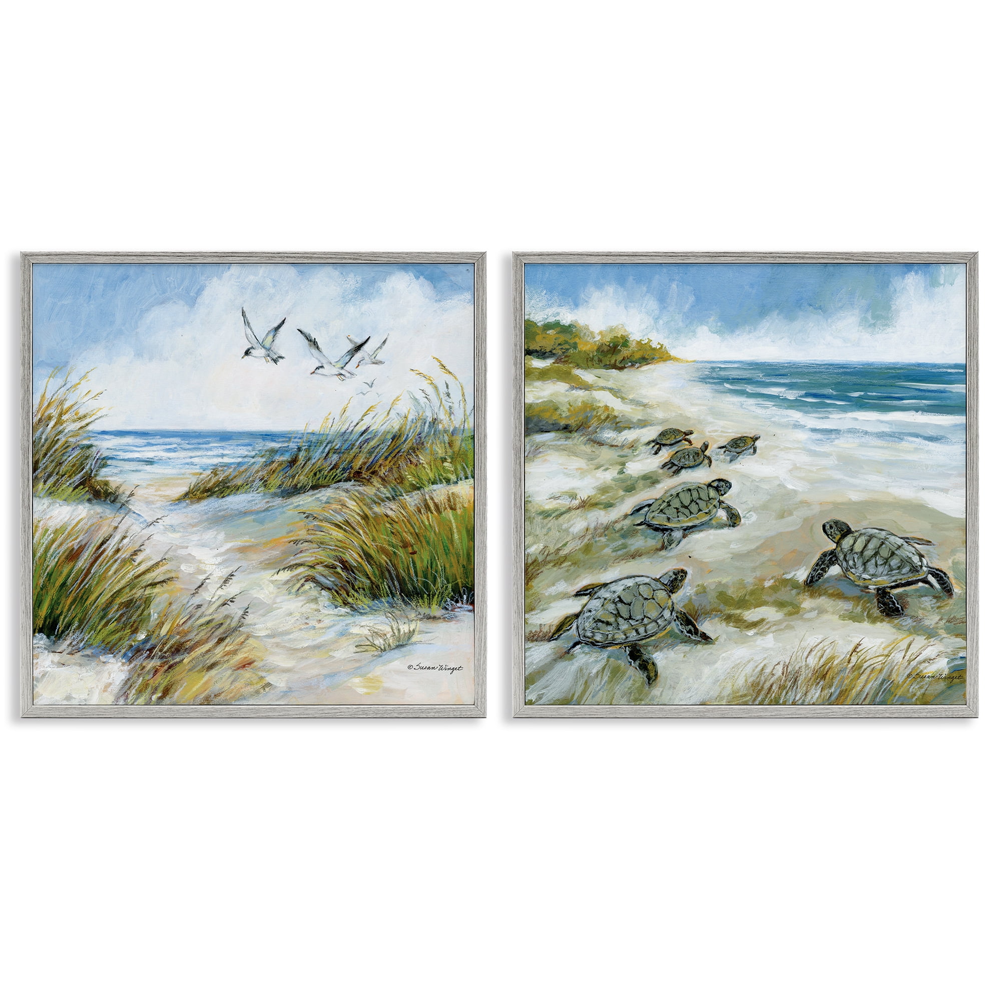 Stupell Industries Beach Creatures on Dunes 2 Piece Gray Framed Giclee ...