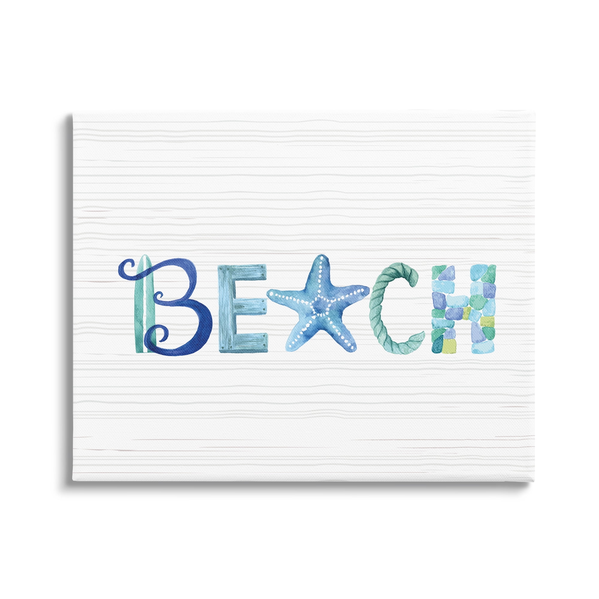 Stupell Industries Beach Letters Typography Sea Life Pebbles Rope ...