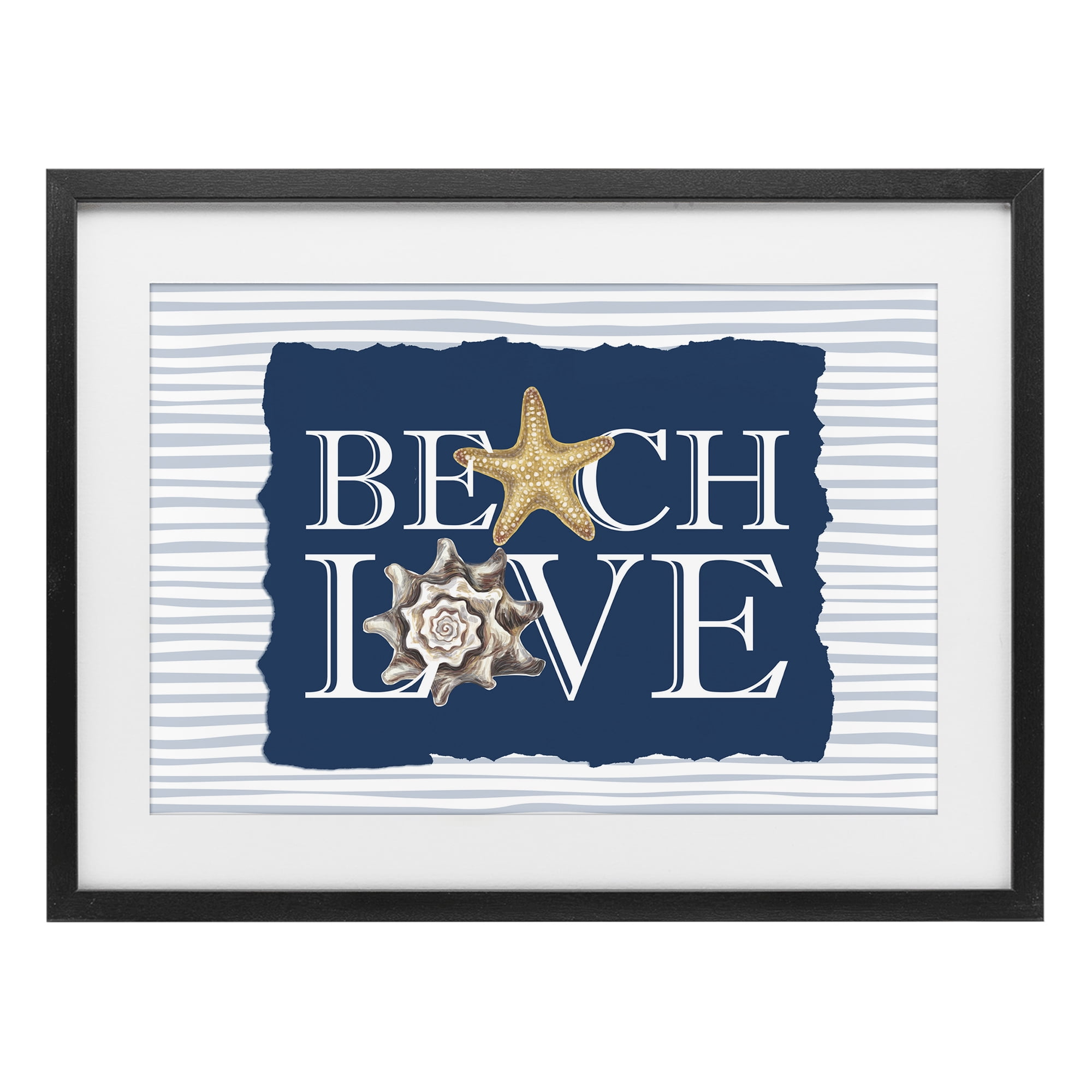 Stupell Industries Beach Love Seashells Black Framed Print Under Glass ...