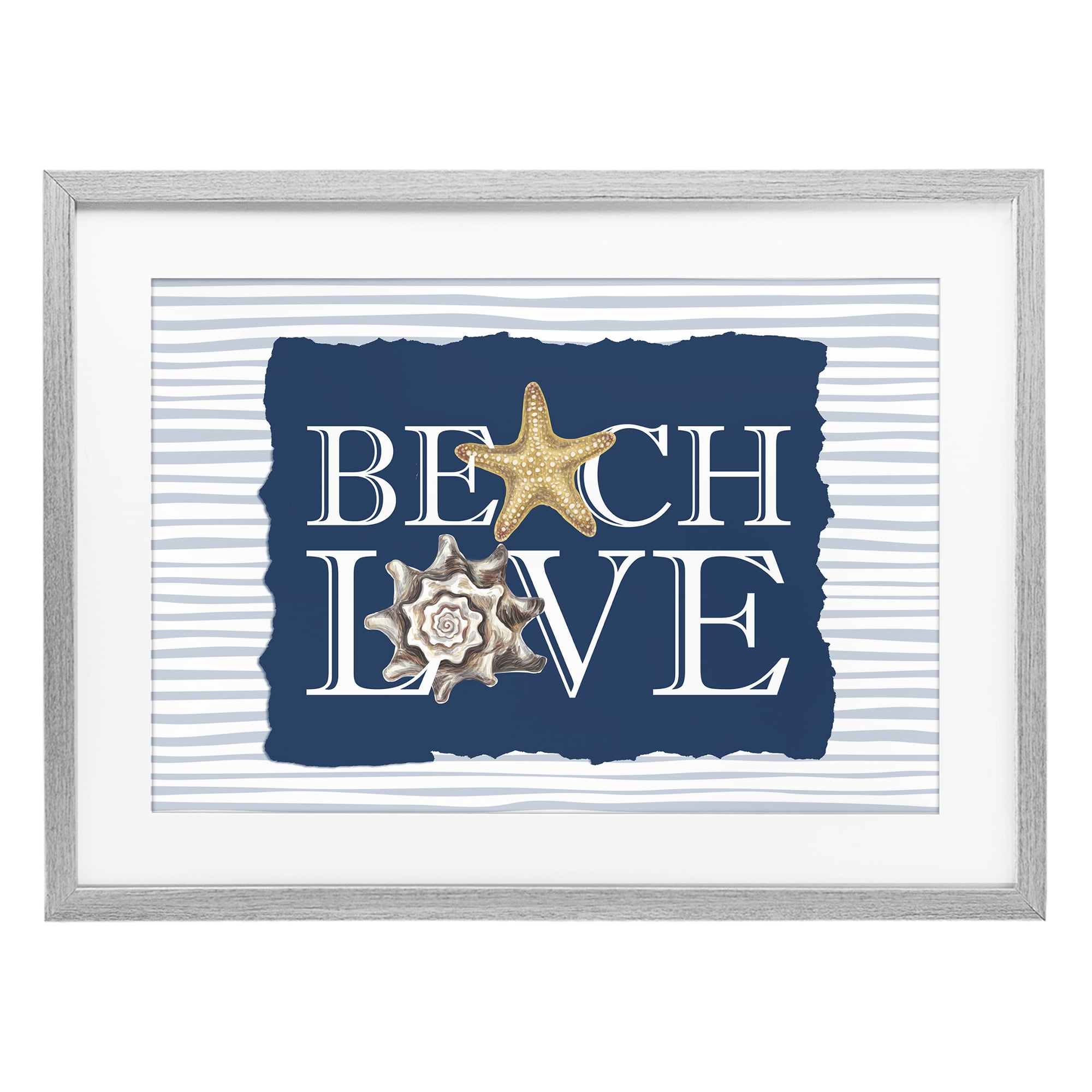 Stupell Industries Beach Love Seashells Gray Framed Print Under Glass ...