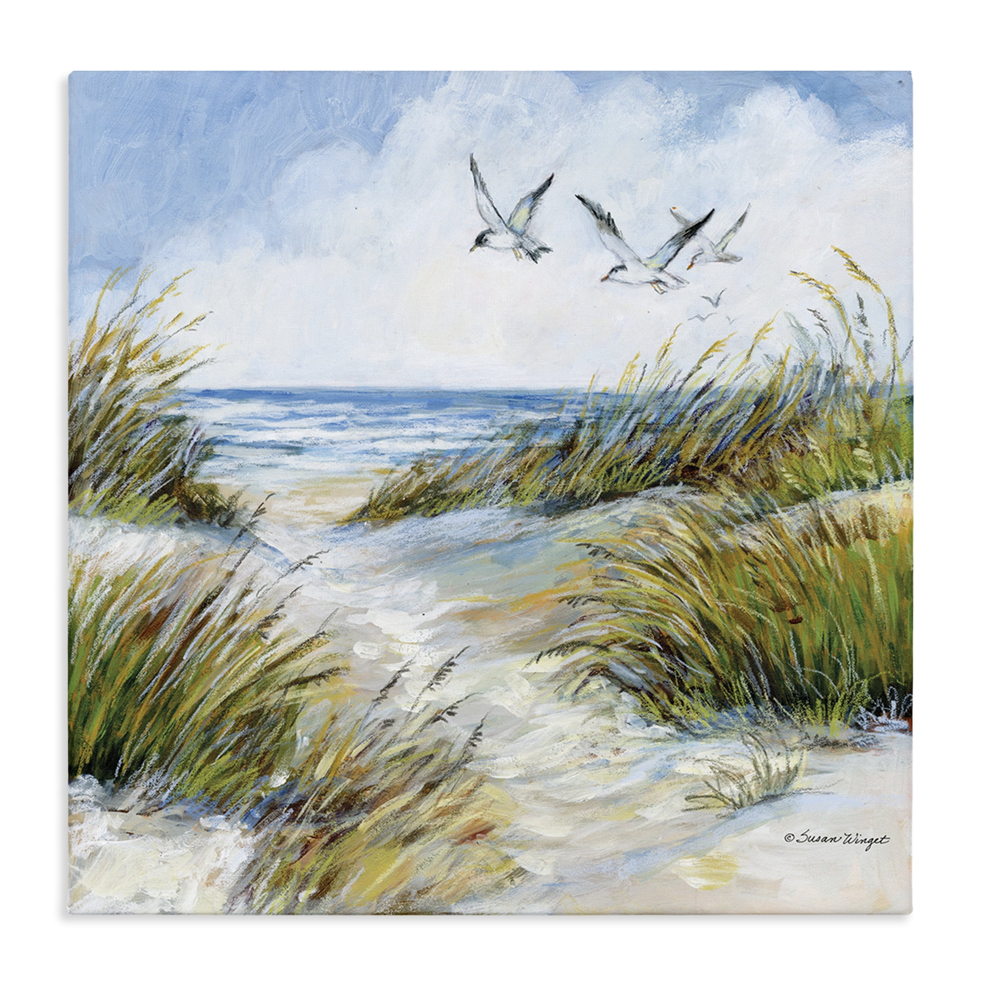 Stupell Industries Beach Path Seagulls Overhead Canvas Wall Art, design ...