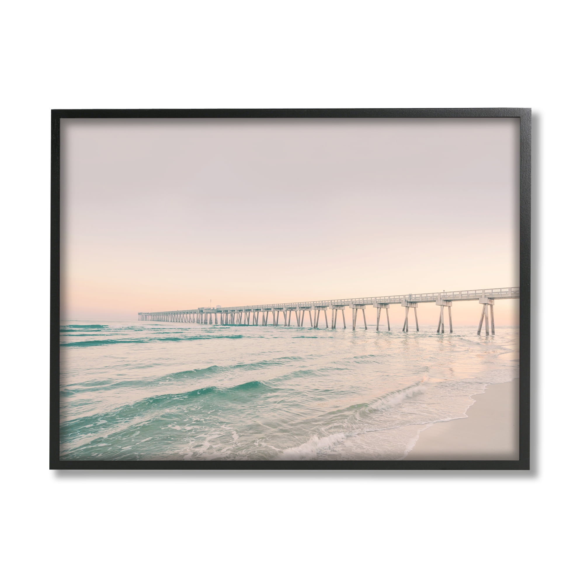 Stupell Industries Beach Pier Bridge Landscape Nature Photography Black ...