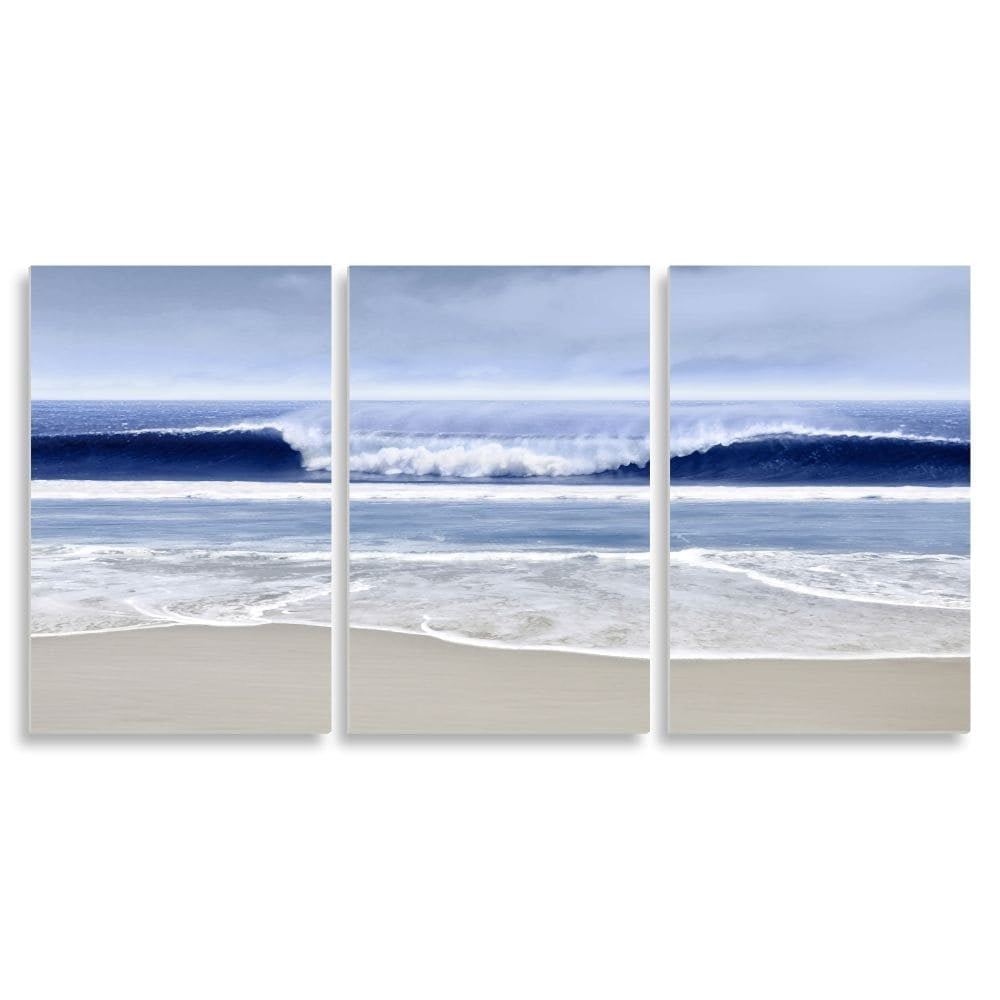 Stupell Industries Beach Wave Cresting at Shore Blue Nautical Landscape ...