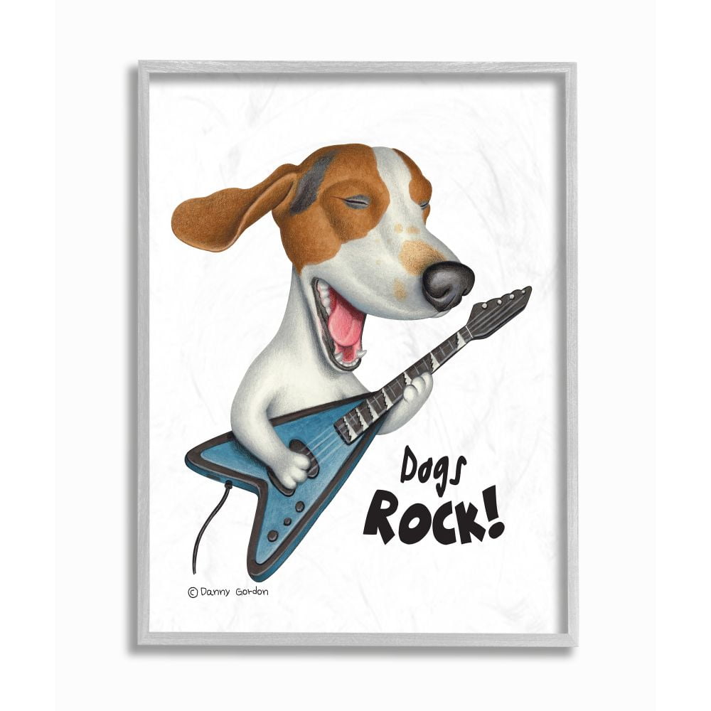 Stupell Industries Beagle with Guitar 'Dog's Rock' Musical Inspiration ...