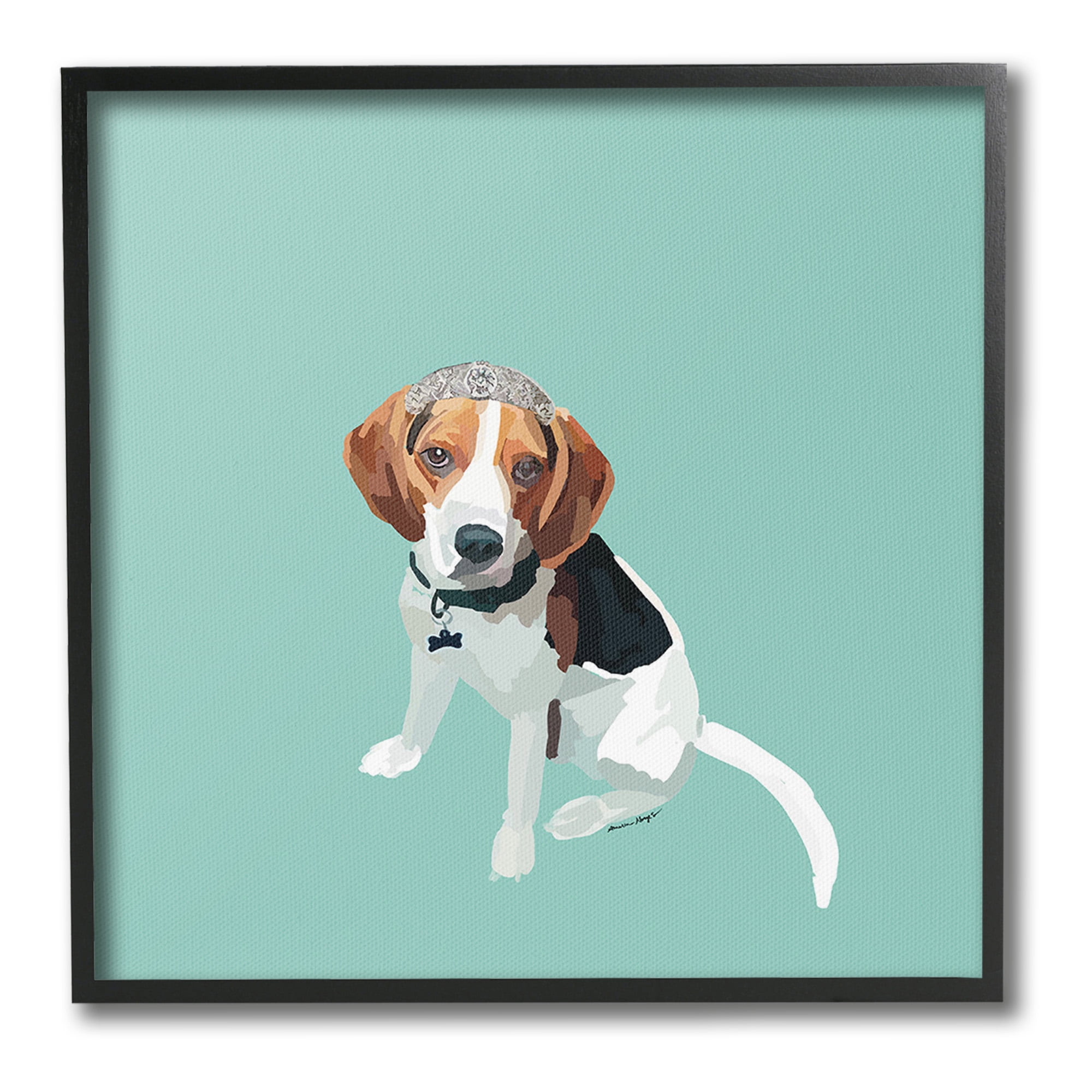 Stupell Industries Beagle with Tiara Animals & Insects Painting Black ...