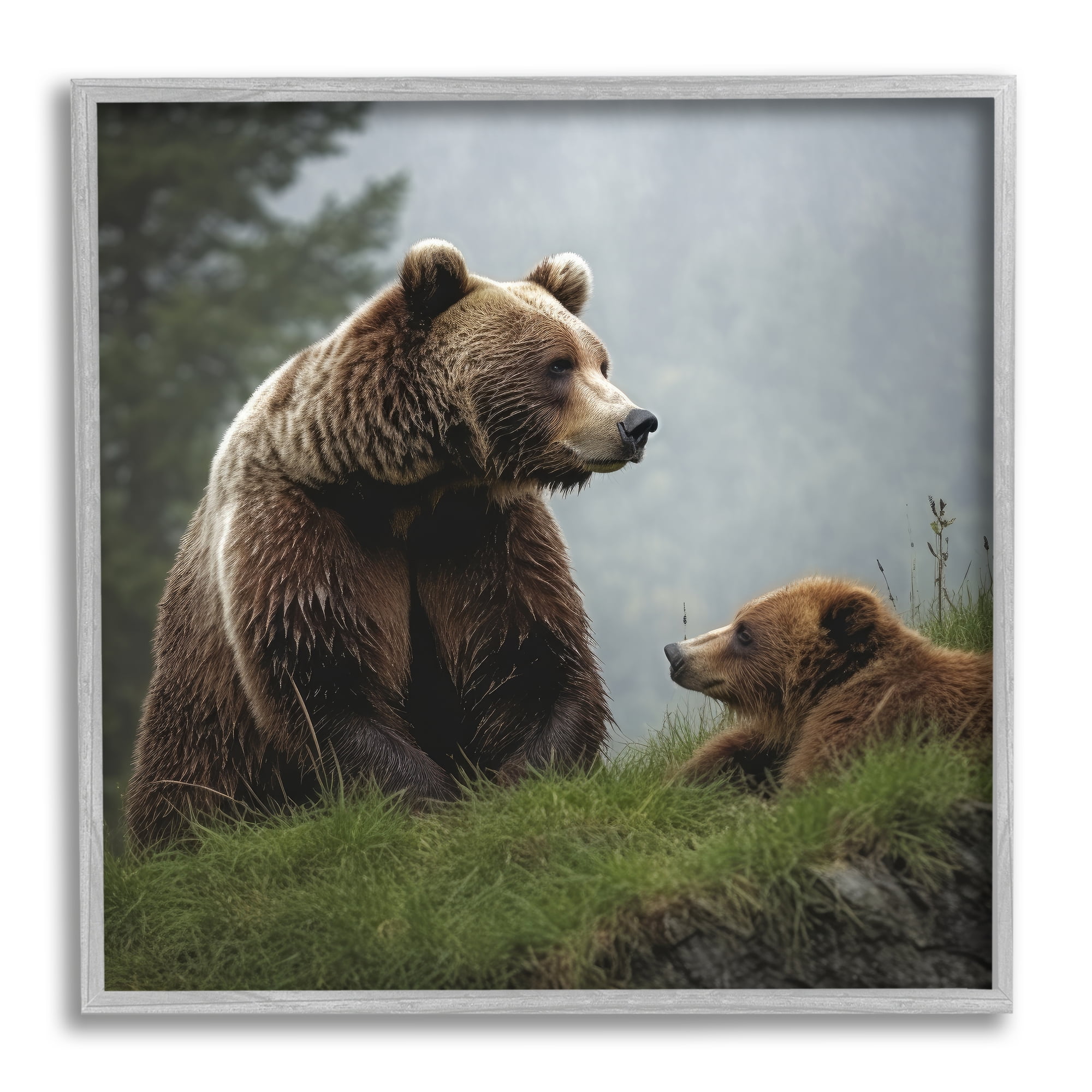 Stupell Industries Bear & Cub Relaxing Animals & Insects Painting Gray ...