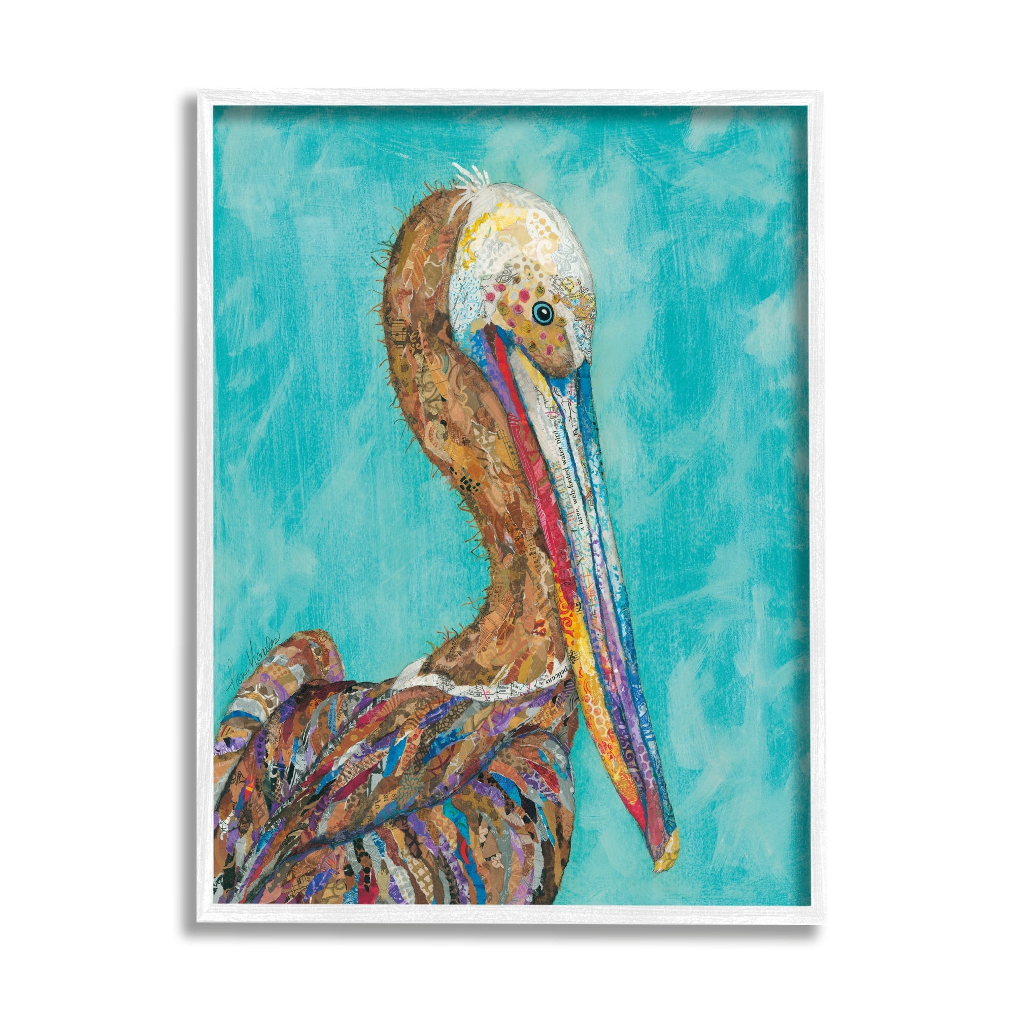 Stupell Industries Beautiful Pelican Bird Vivid Collaged Patterns ...