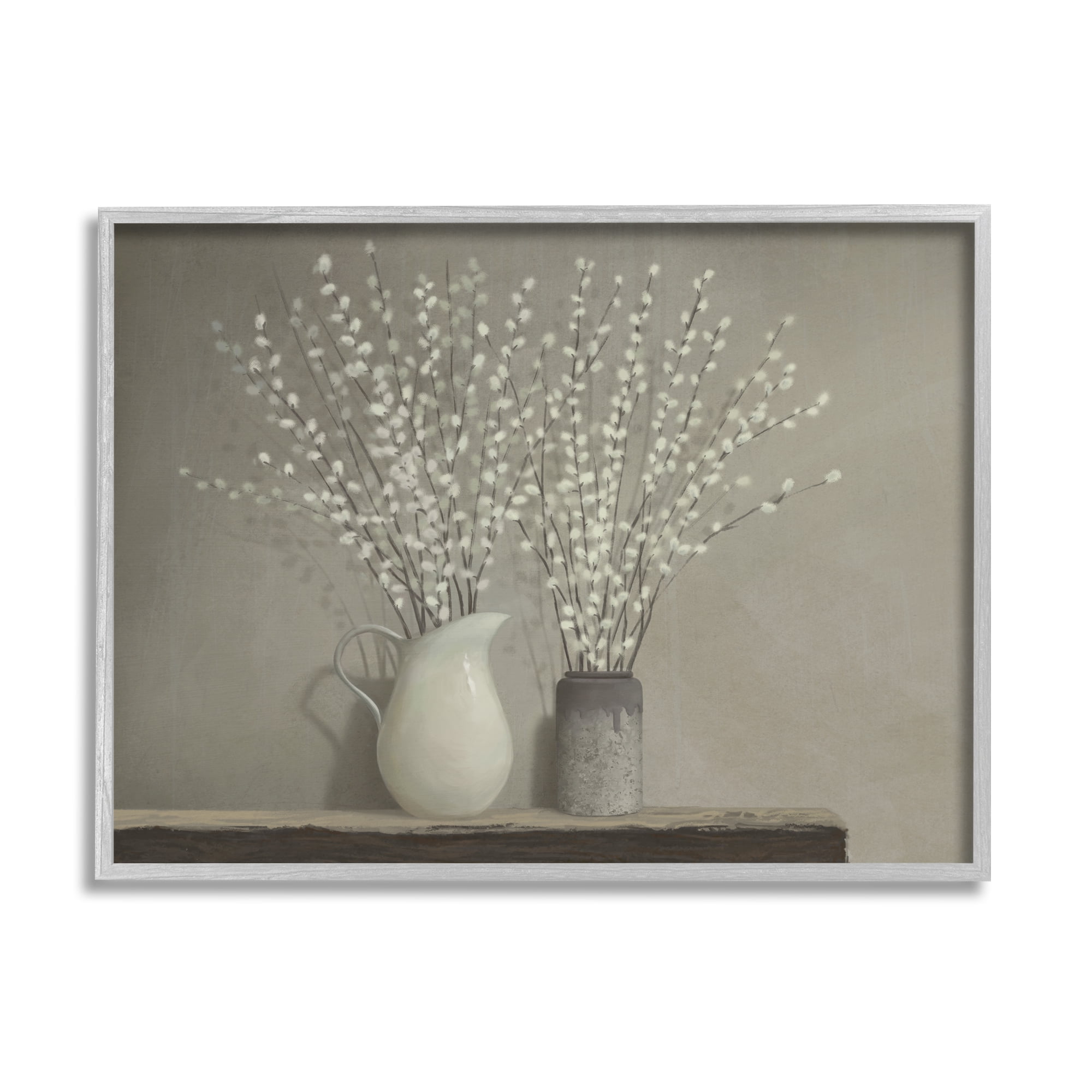 Stupell Industries Beautiful Willow Flower Neutral Grey Painting, 24 x ...