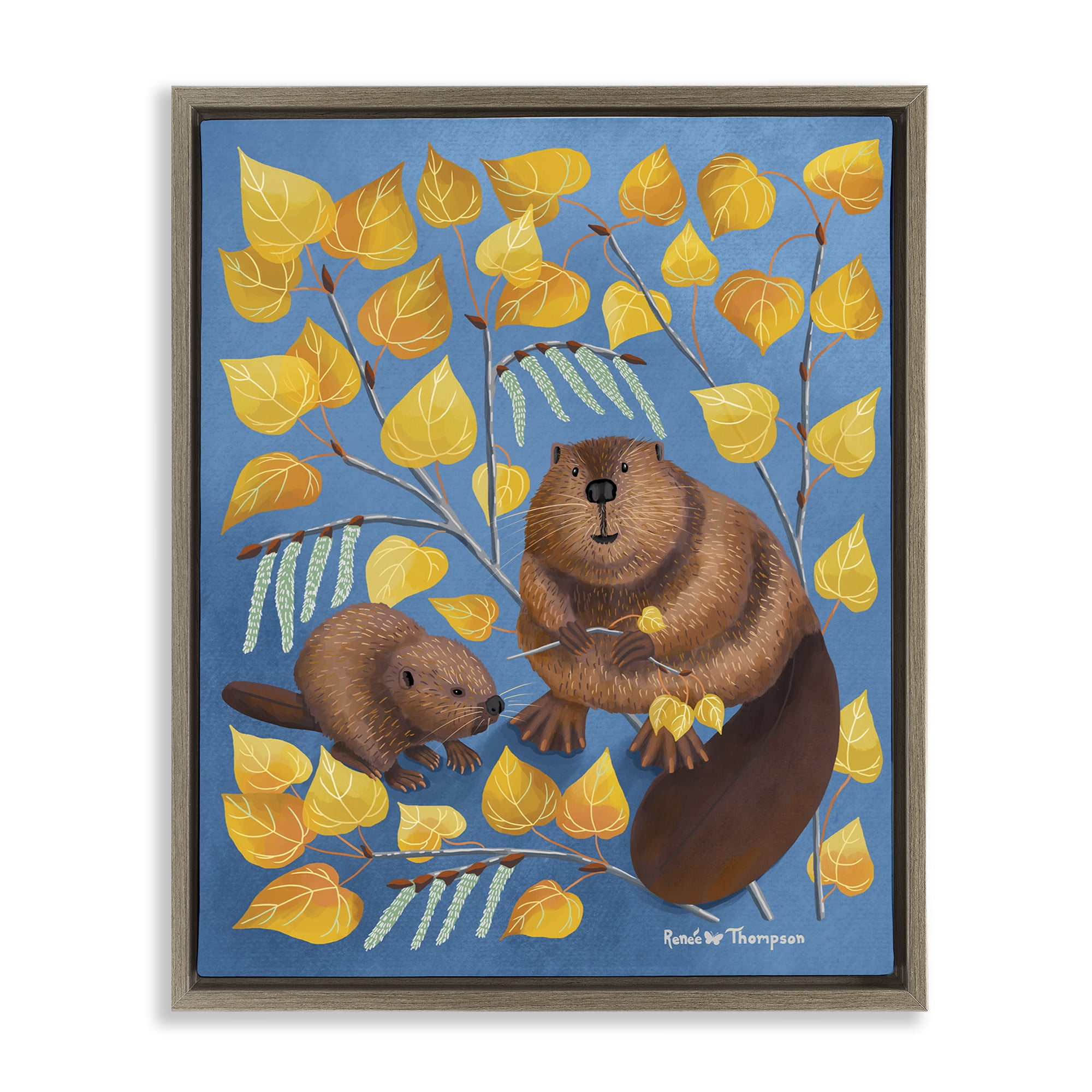 Stupell Industries Beaver & Quaking Aspen Animals Painting Brown ...