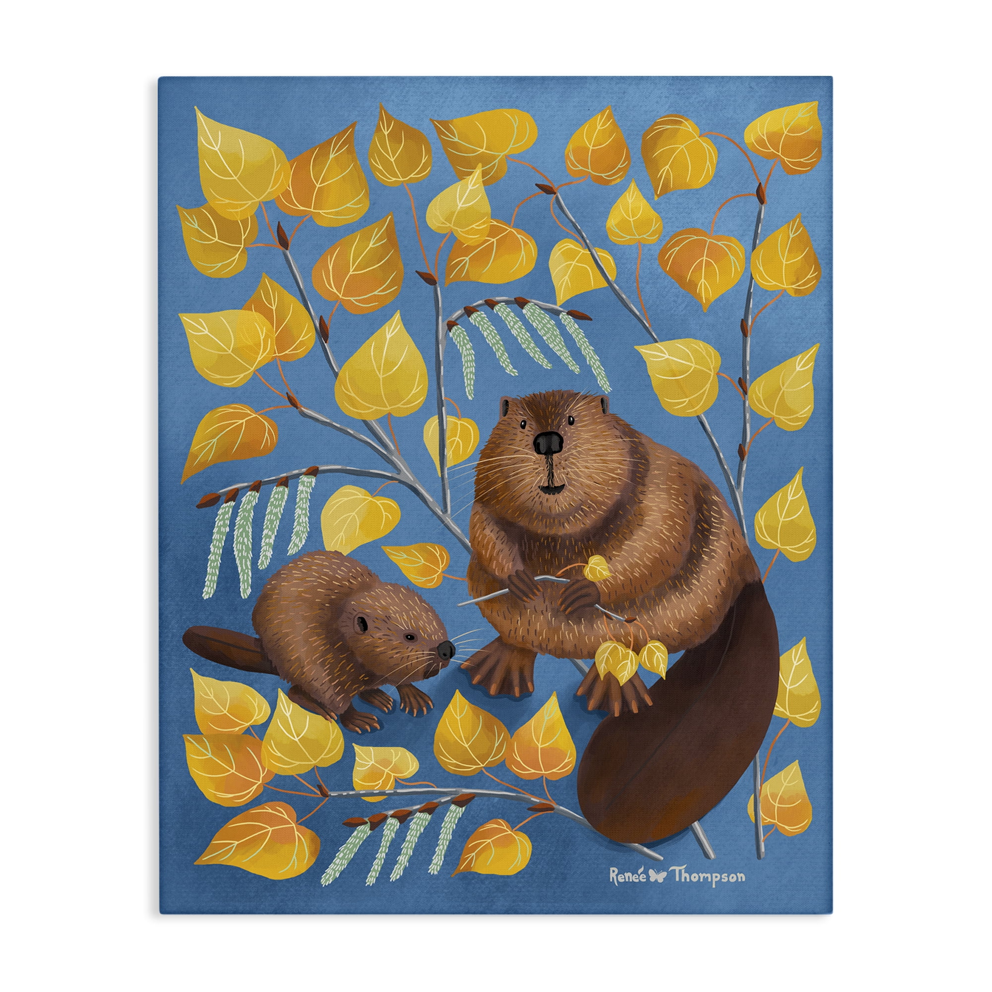 Stupell Industries Beaver & Quaking Aspen Animals Painting Wrapped ...