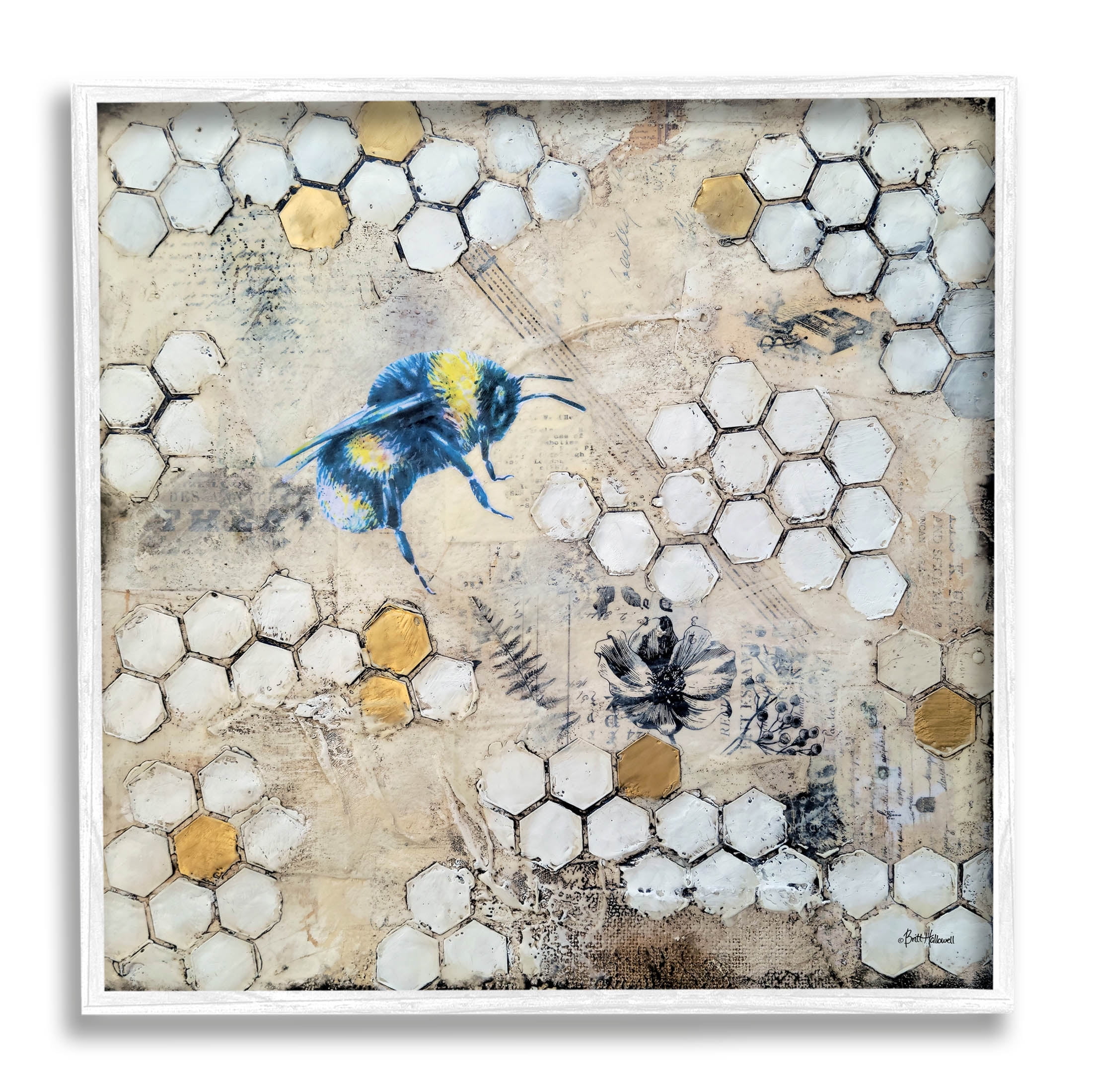 Stupell Industries Bee Insect Collaged Botanical Hive Graphic Art White ...