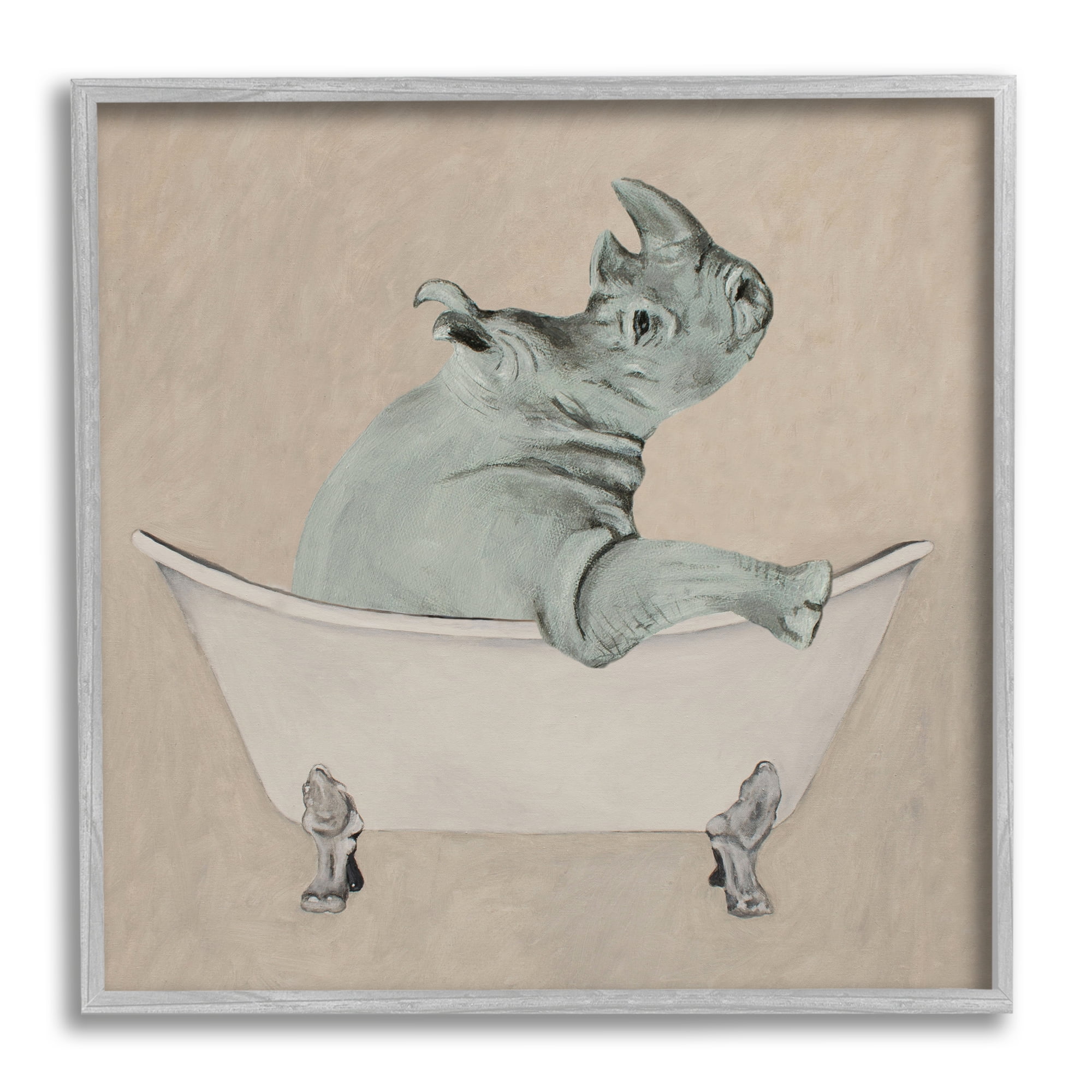 Stupell Industries Beige Rhinoceros Bathtub Wildlife Animals & Insects ...