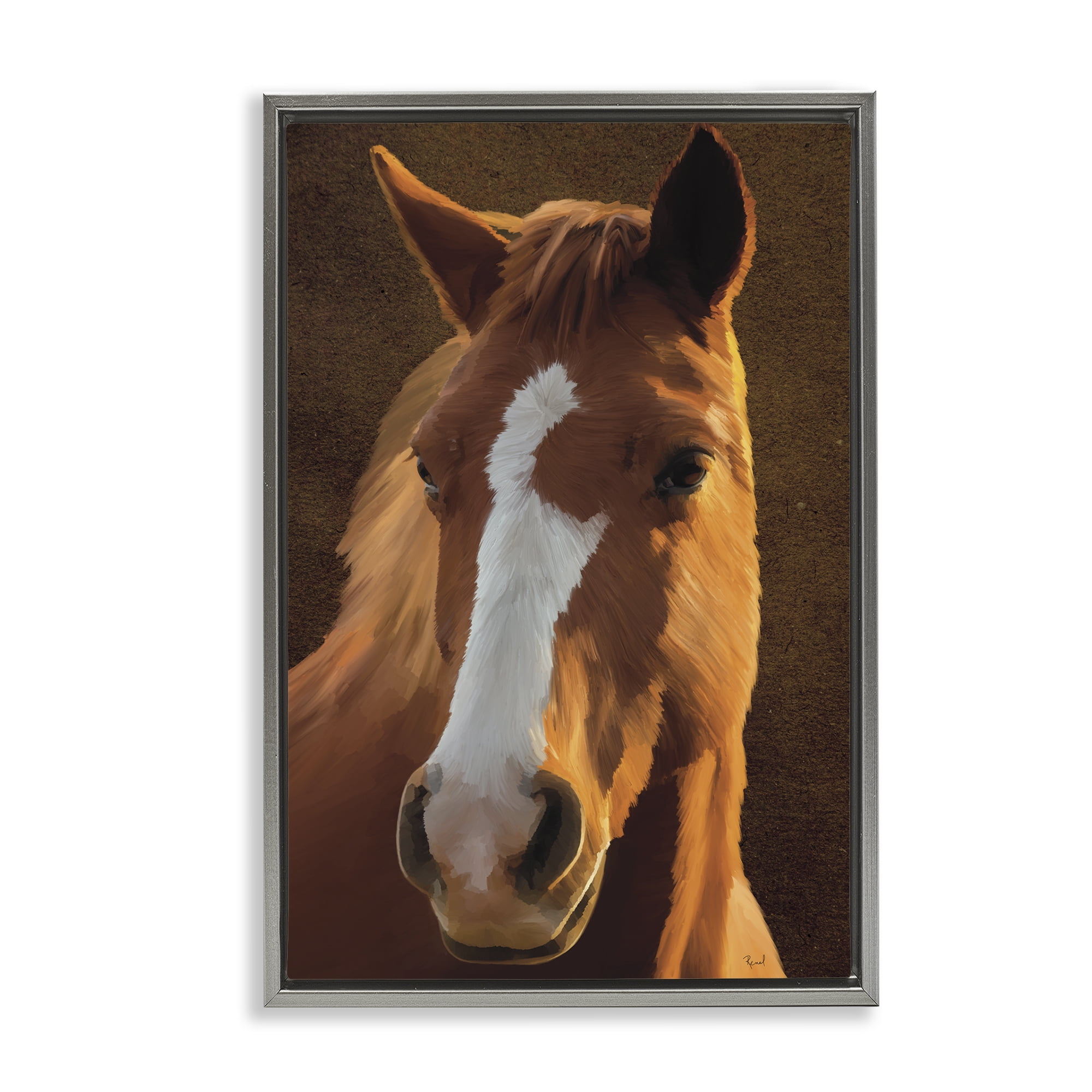 Stupell Industries Bella Brown Horse Face Animals Painting Gray Floater ...