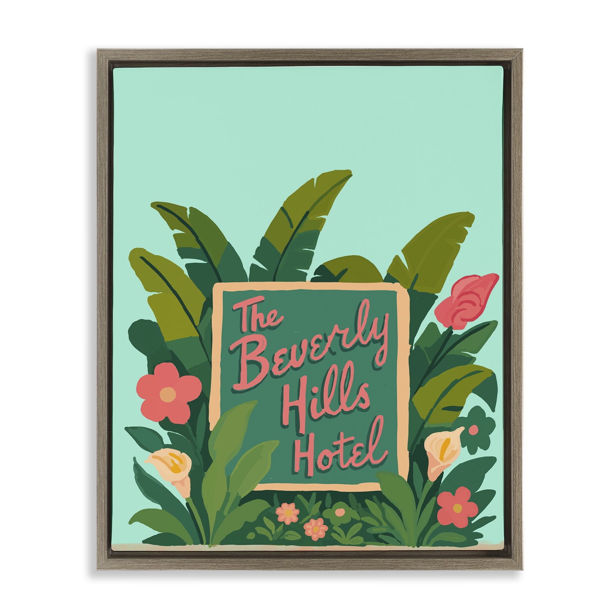 Stupell Industries Beverly Hills Hotel Brown Framed Floater Canvas Wall ...