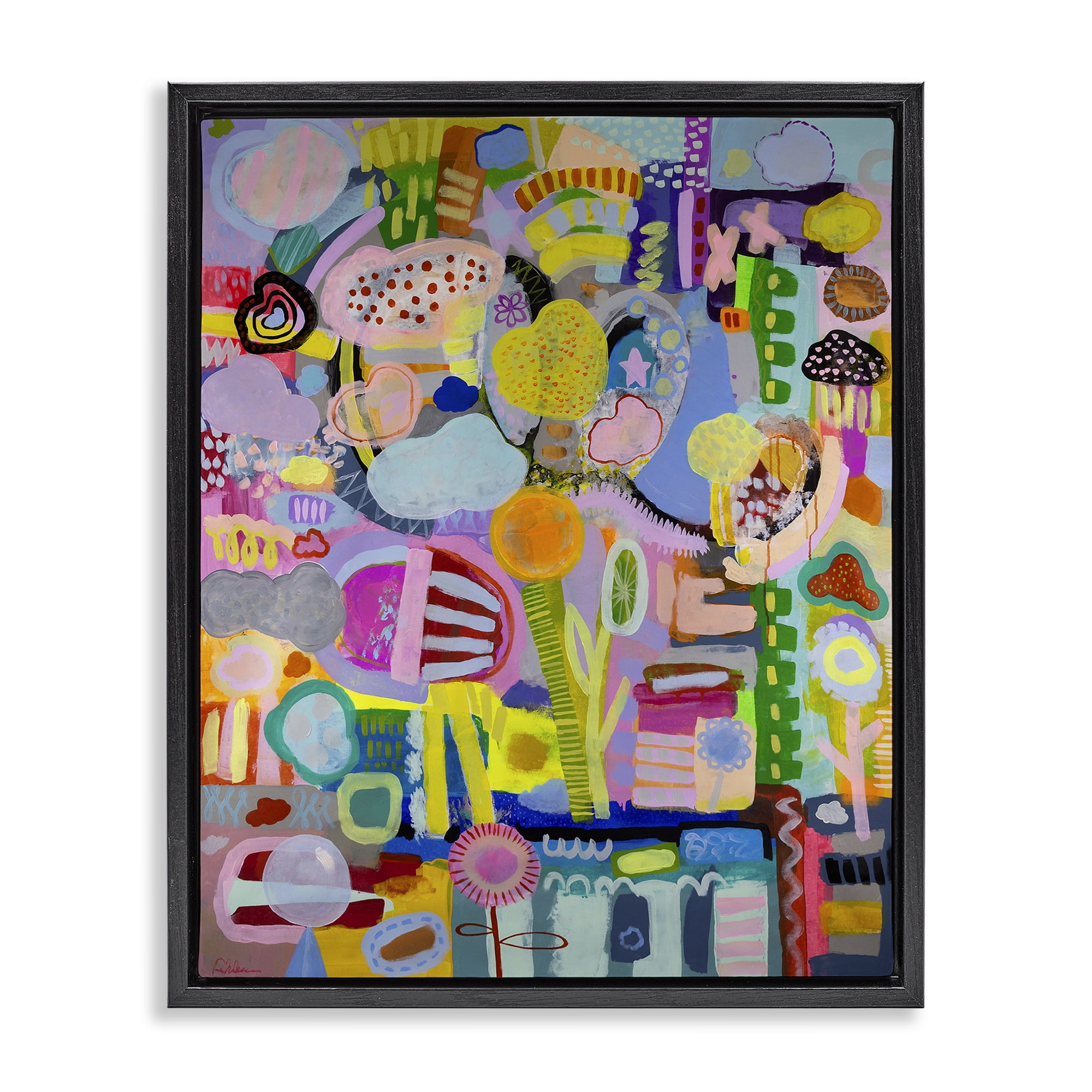 Stupell Industries Big Happy Whimsical Collage Black Framed Floater ...