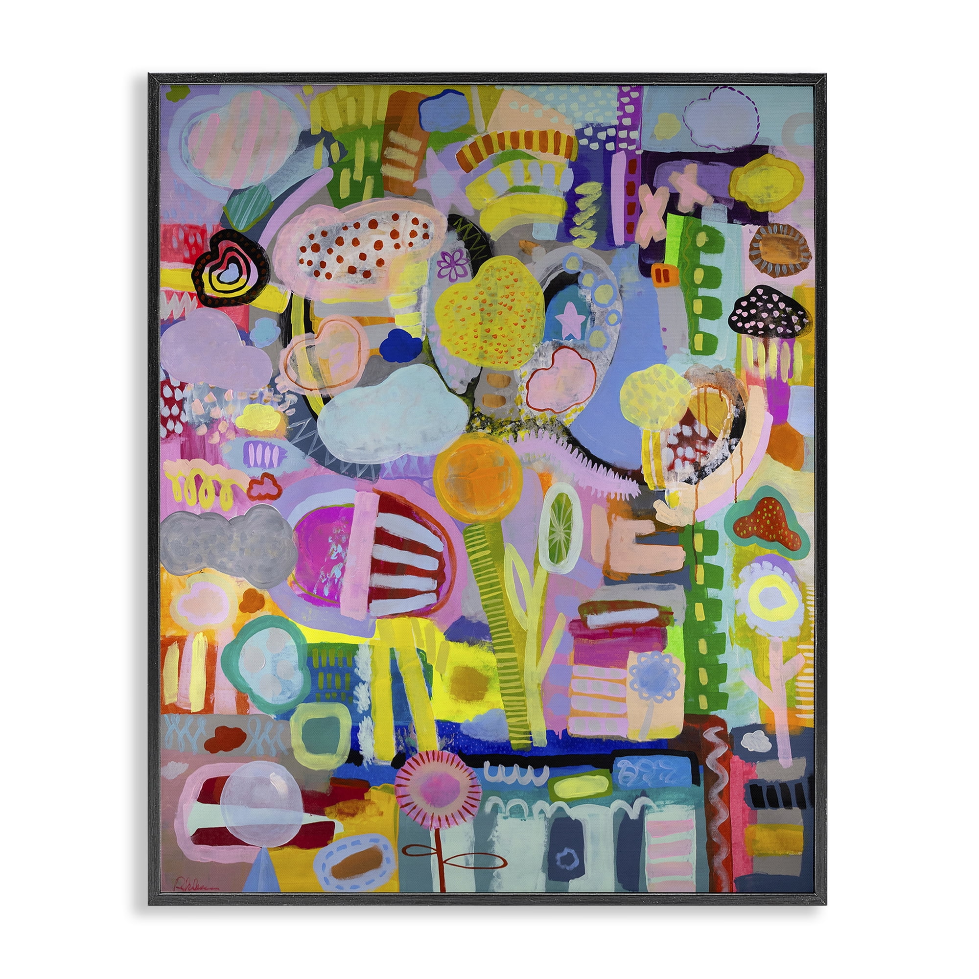 Stupell Industries Big Happy Whimsical Collage Black Framed Giclee Art ...