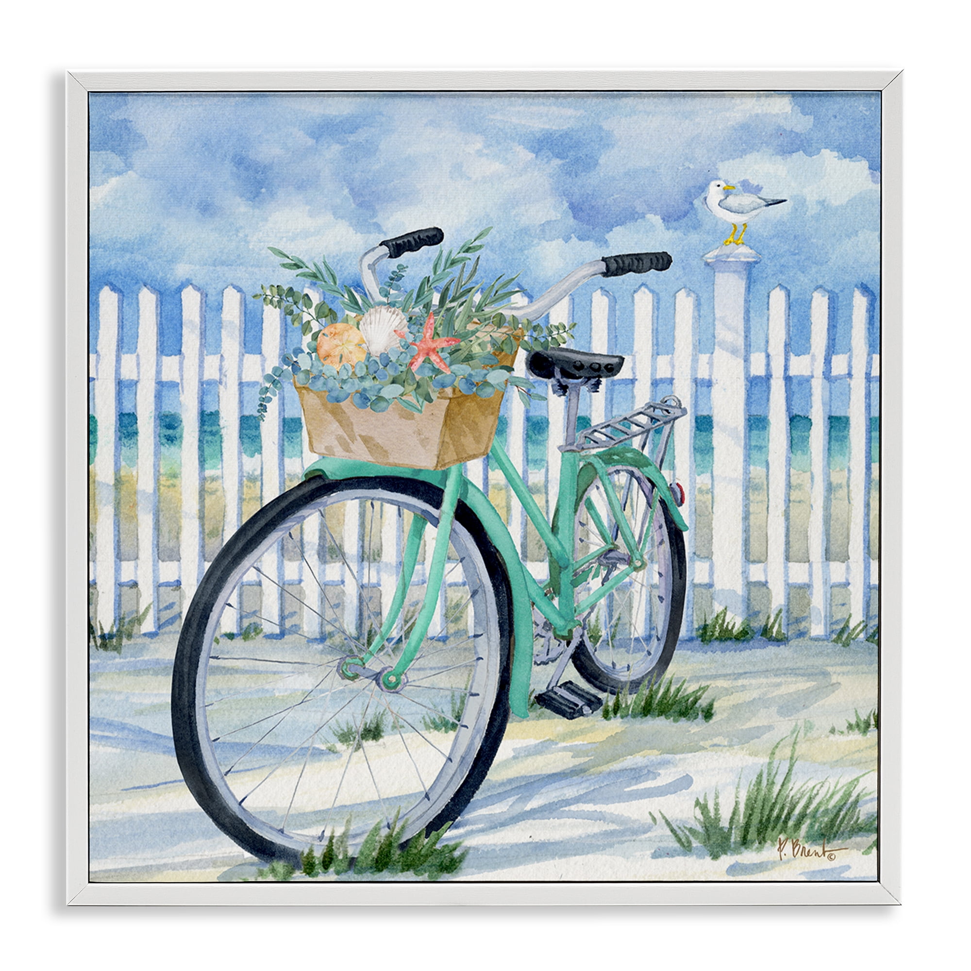 Stupell Industries Bike on Rosemary Beach Transportation Painting White ...