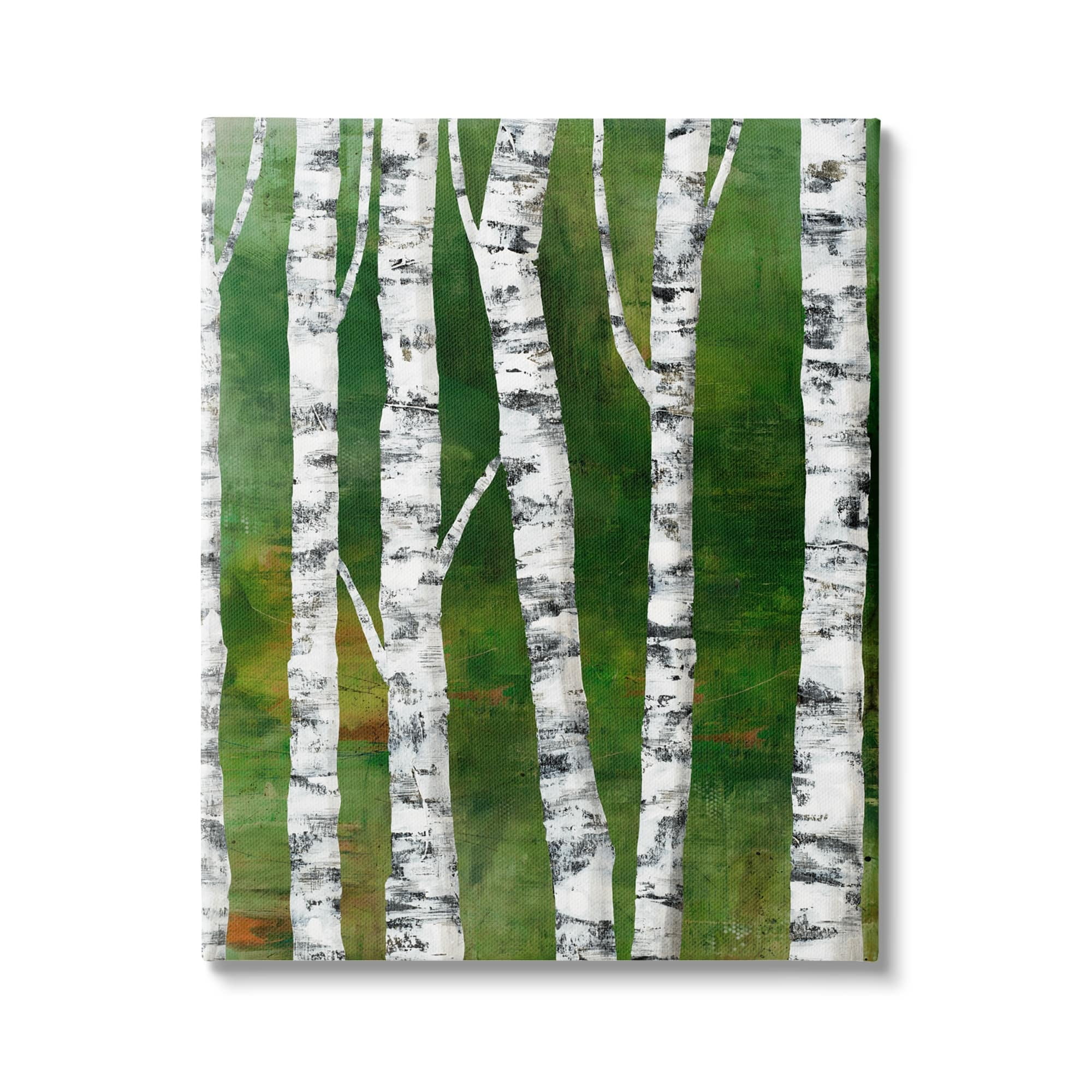 Stupell Industries Birch Trees Bark Collaged Green Woodlands Background ...