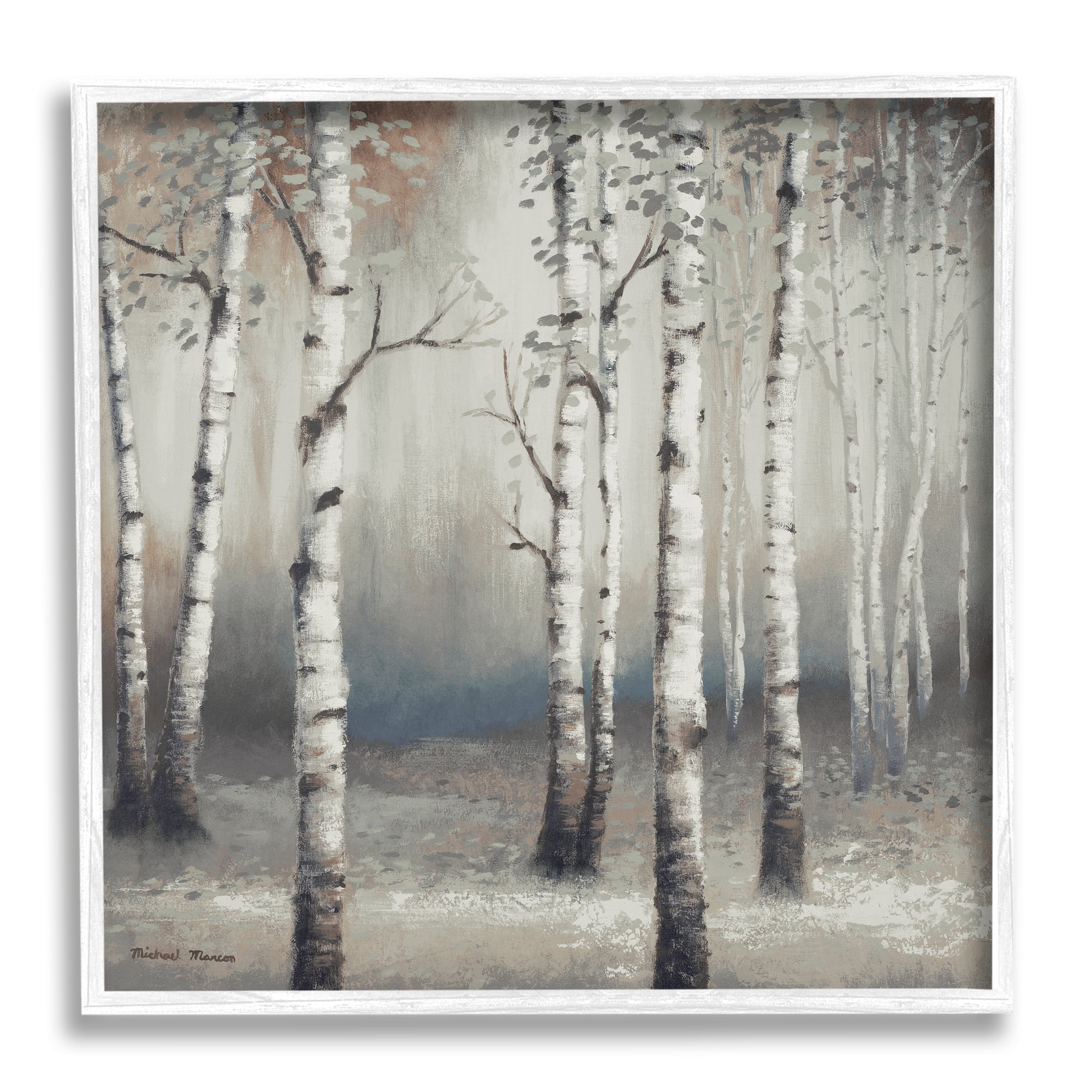 Stupell Industries Framed Wall Art Birch Trees Grey Forest Scene by ...
