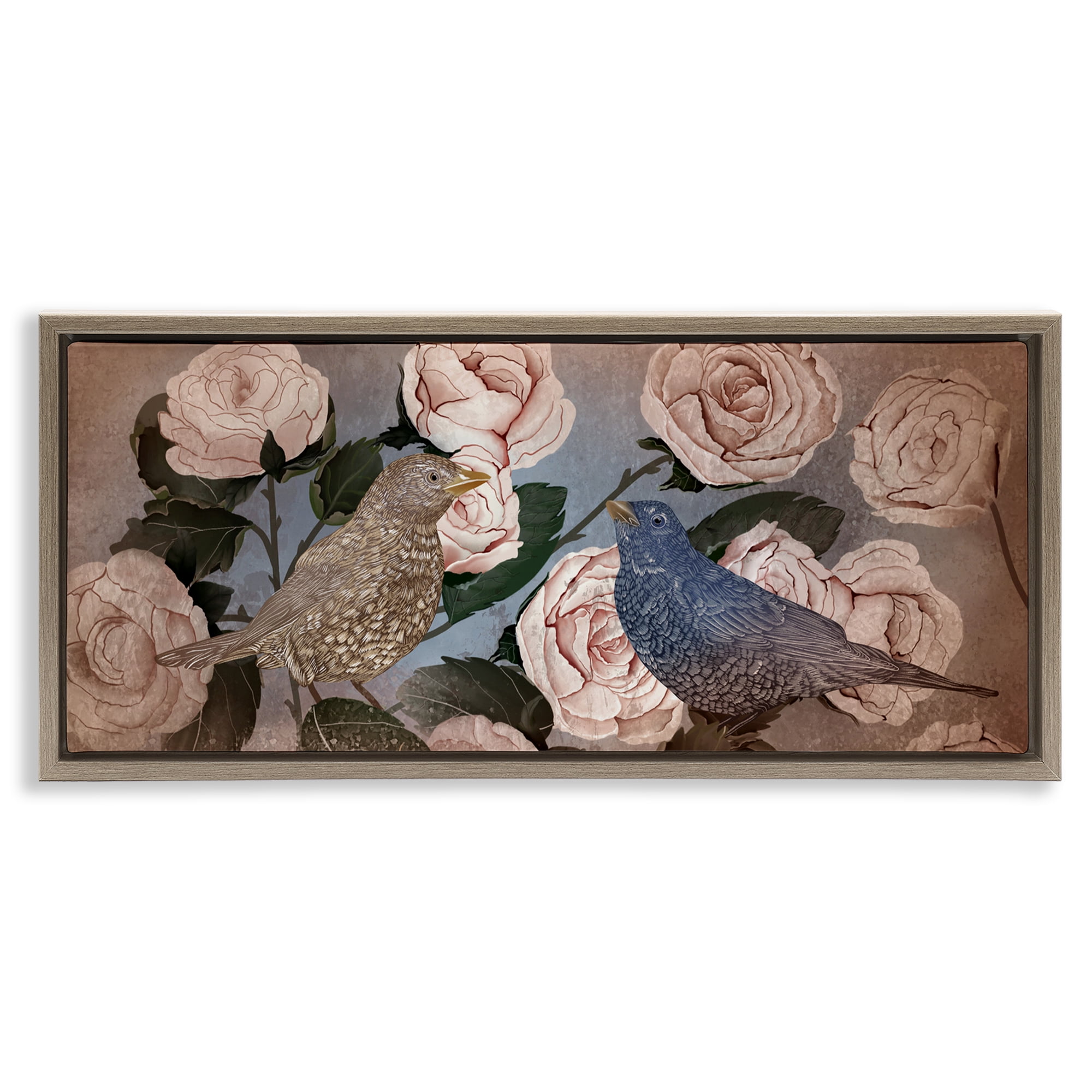 Stupell Industries Bird Sanctuary Budding Roses Brown Framed Floater ...