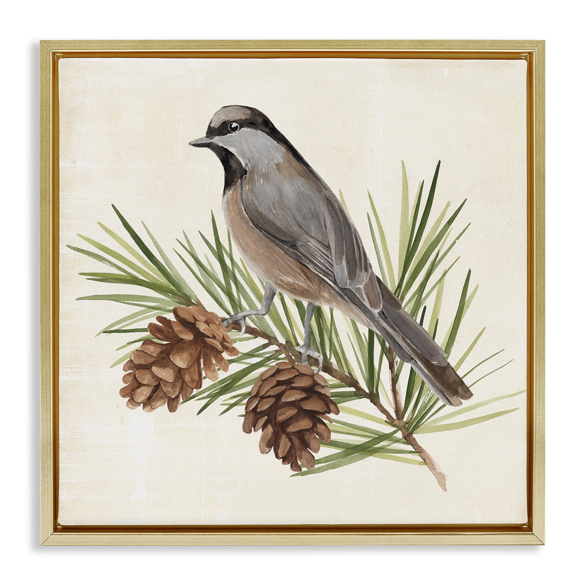 Stupell Industries Bird on Pine Tree Animals & Insects Painting Gold ...