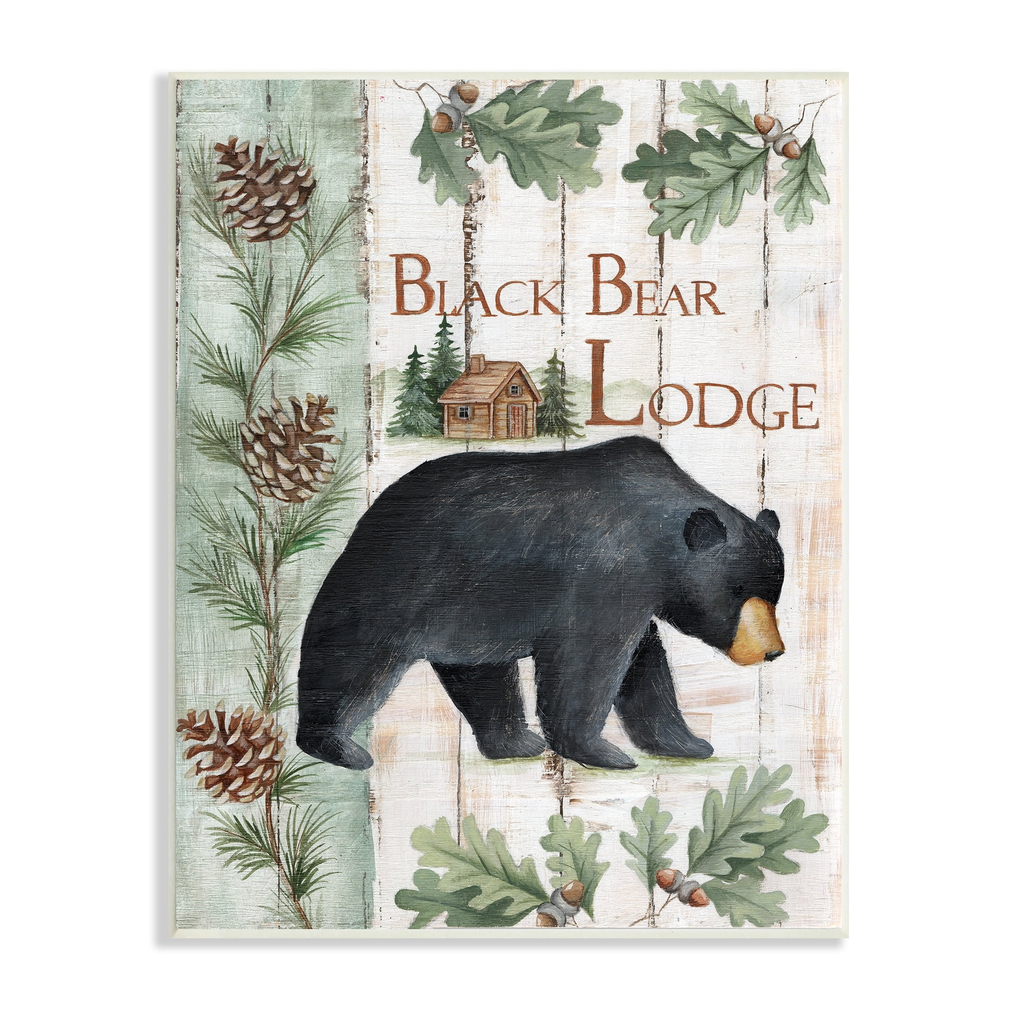 Stupell Industries Black Bear Lodge Rustic Cabin Botanicals Sign ...