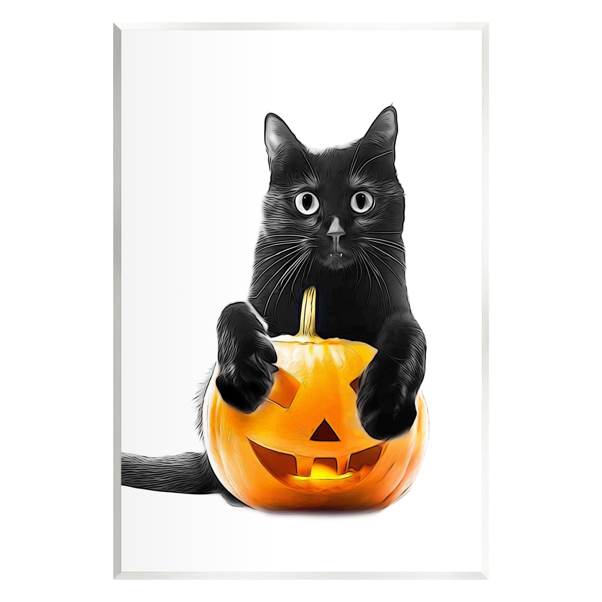 Stupell Industries Black Cat Halloween Jack-o-Lantern Wood Print Wall ...