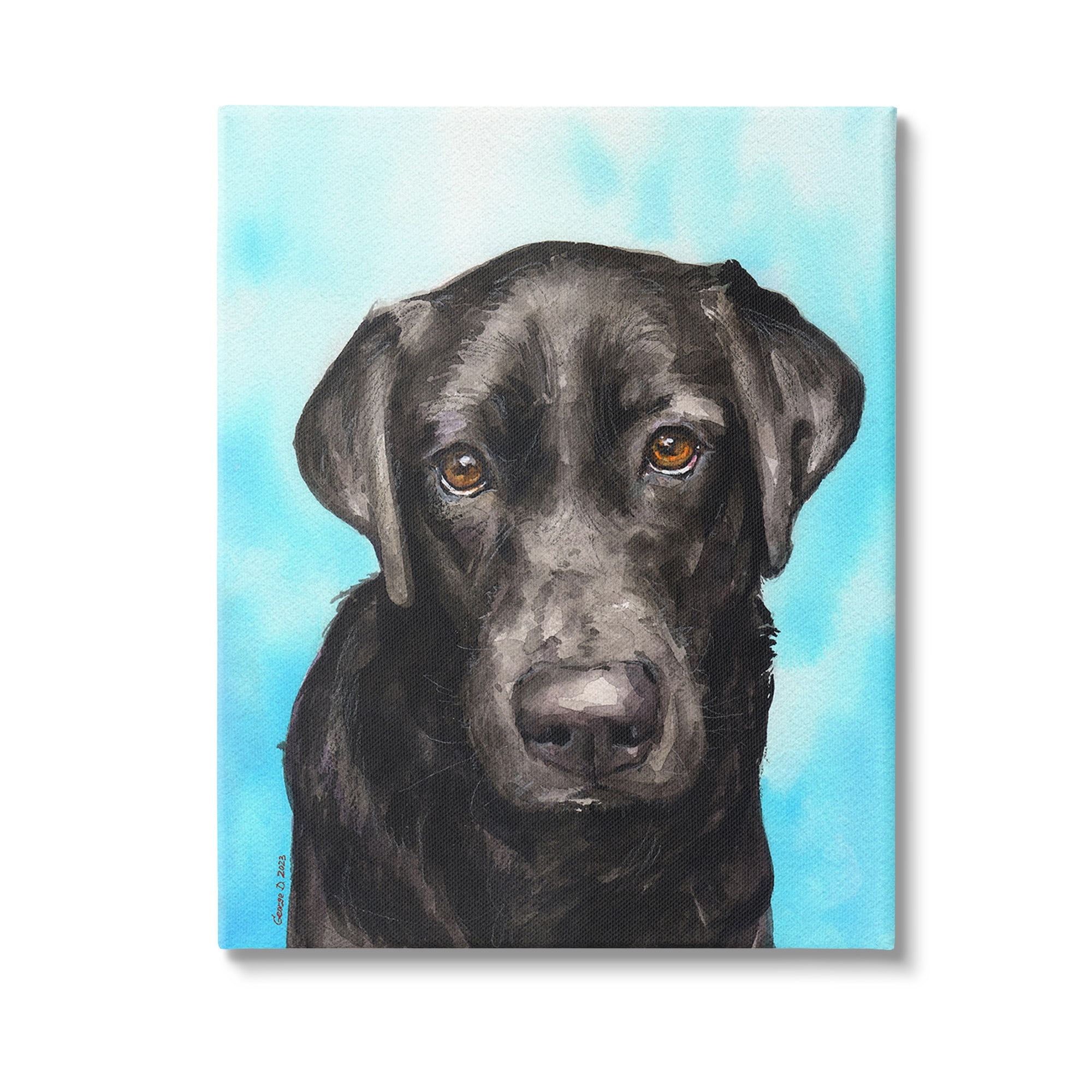 Stupell Industries Black Lab Portrait on Blue Animals & Insects ...