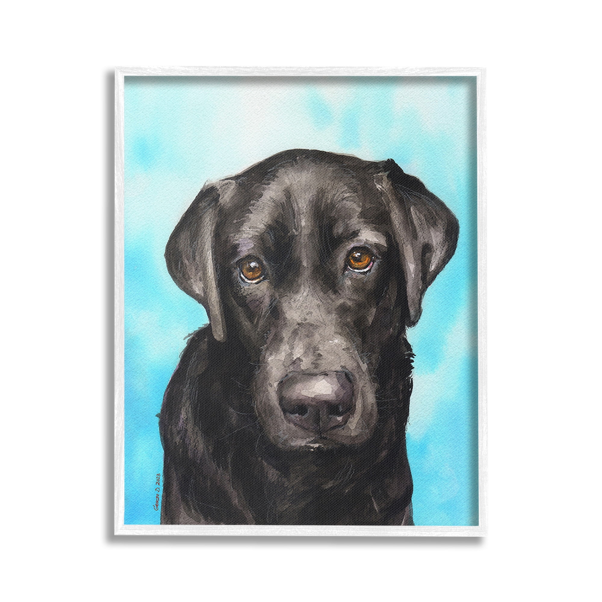 Stupell Industries Black Lab Portrait on Blue Animals & Insects ...