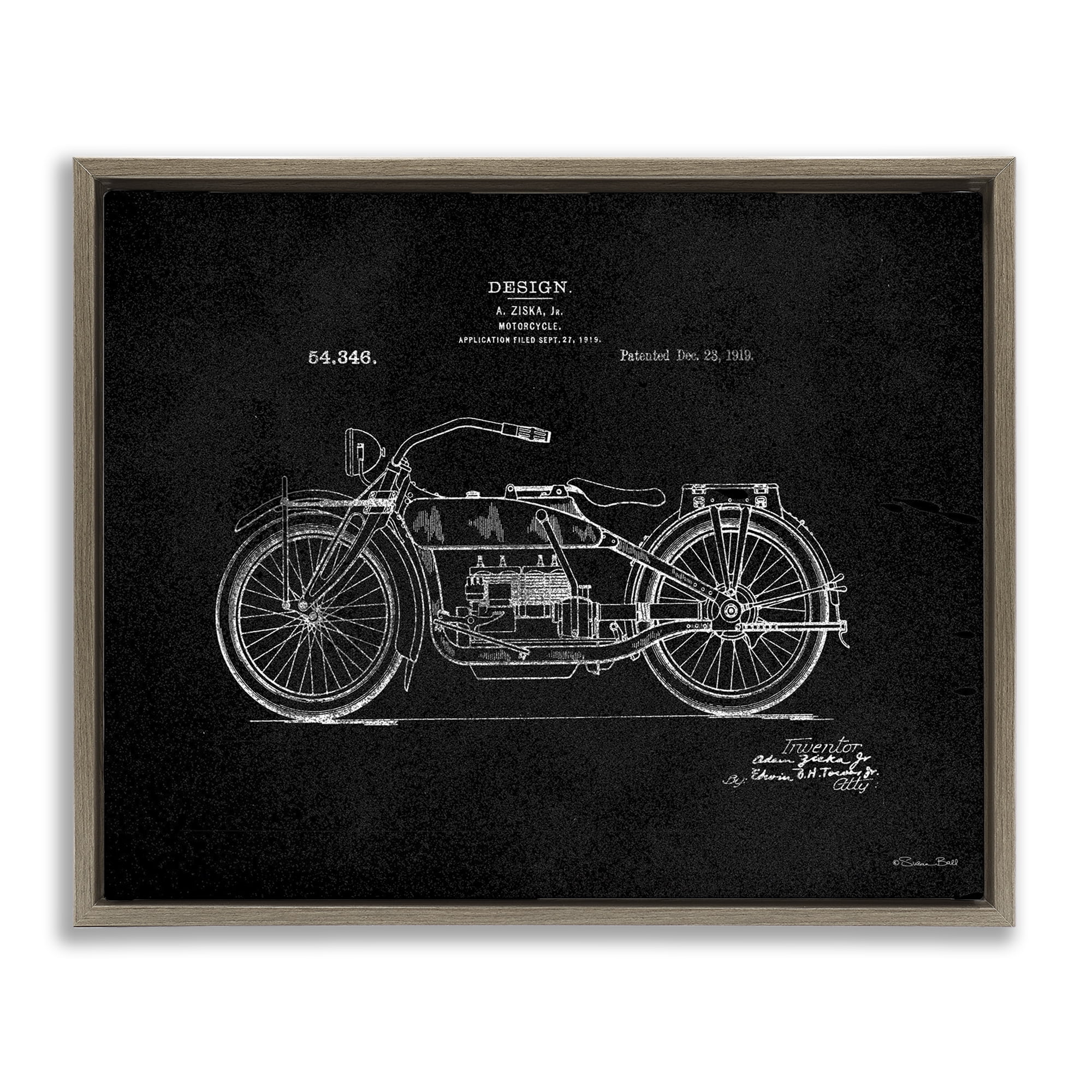 Stupell Industries Black Motorcycle Blueprint Transportation Painting ...