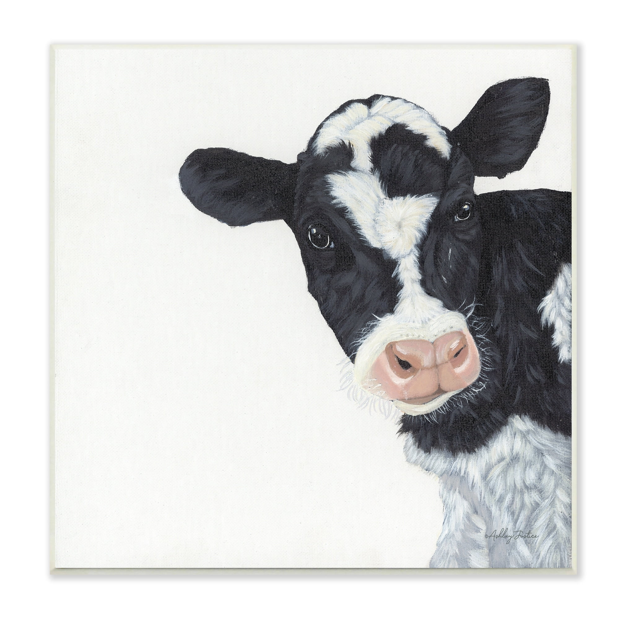 Stupell Industries Black White Minimal Design Calf Cow Cattle Painting ...