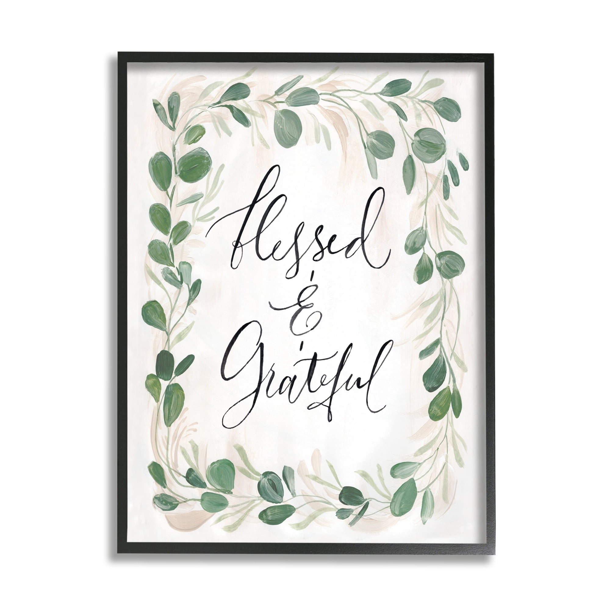 Stupell Industries Blessed & Grateful Botanical Eucalyptus Border Calligraphy Graphic Art Black ...